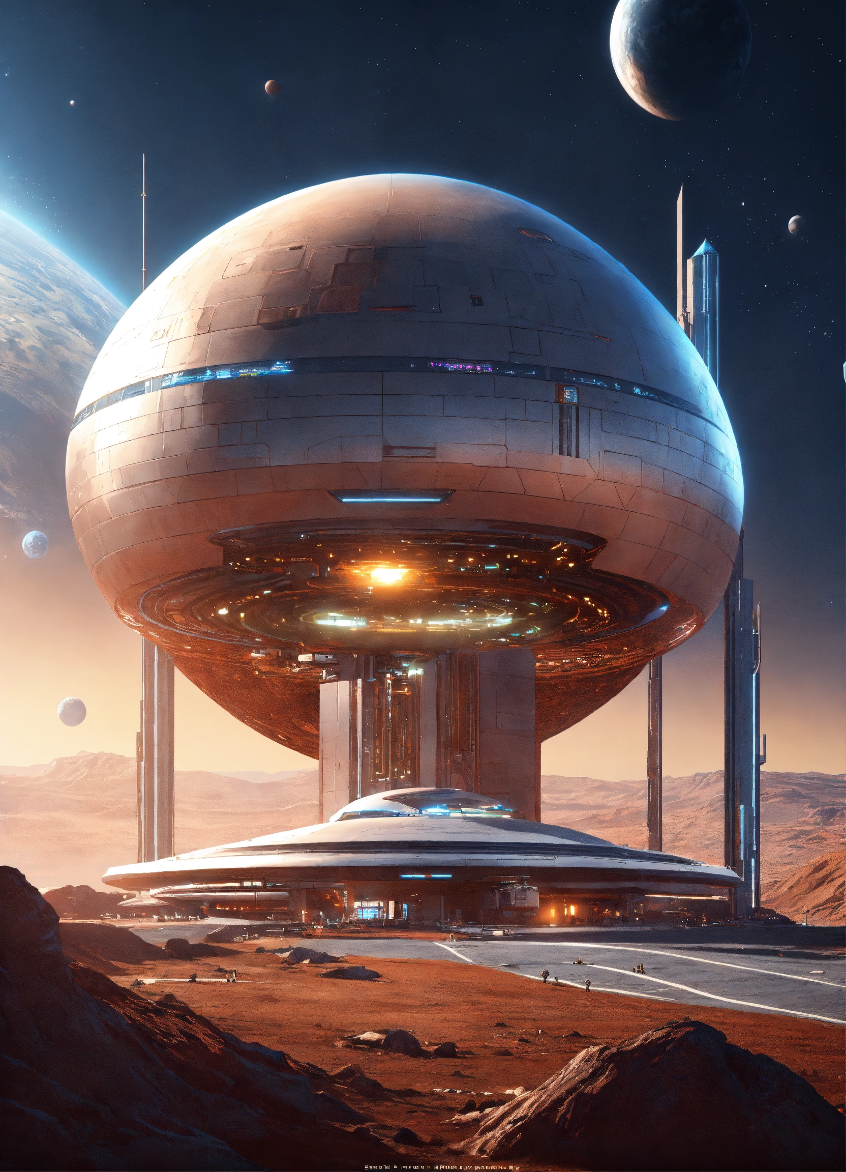 Lexica - Beautiful spaceport orbiting a nearby planet in space ...