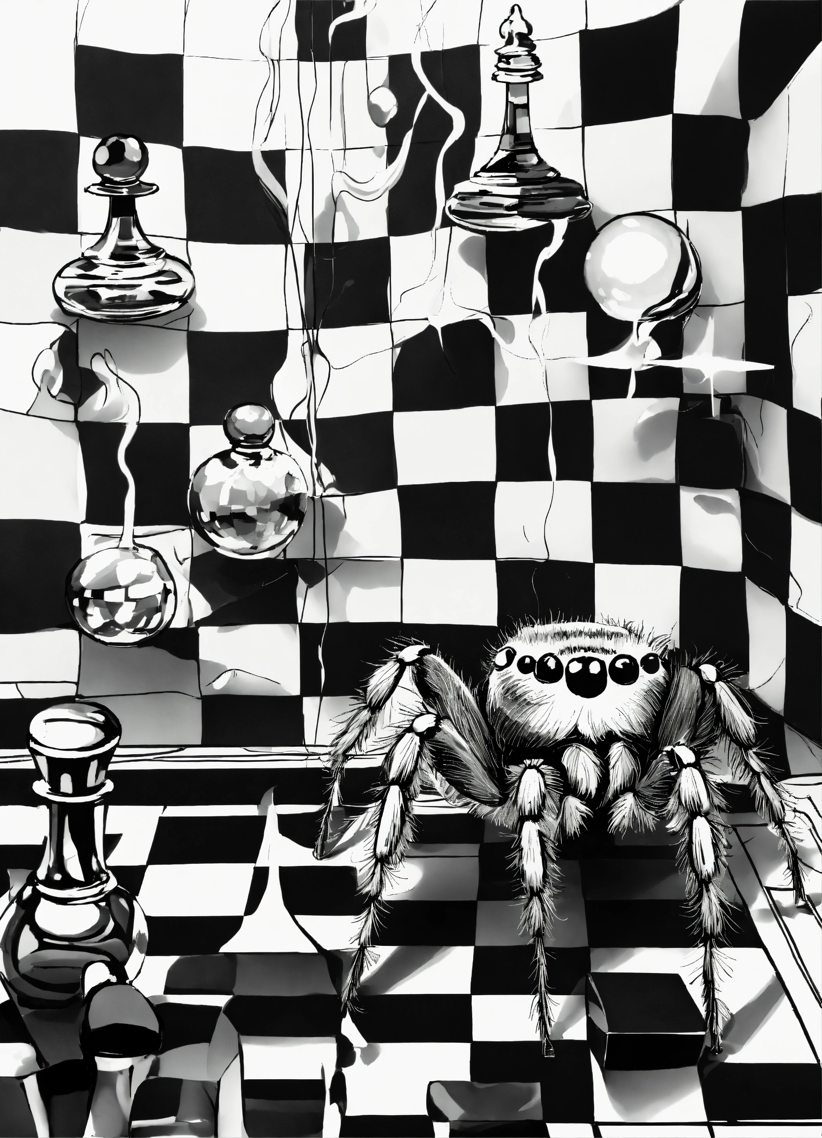 Lexica - Black and white bold line drawing, white background, jumping ...