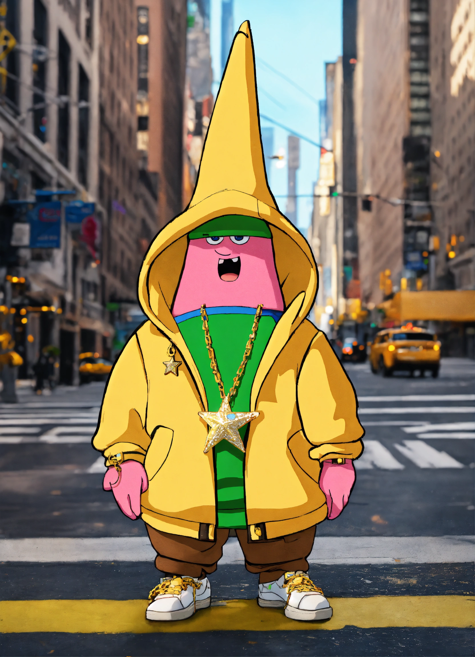 Lexica - Patrick star wearing a hoodie with a gold chain in the city of ...
