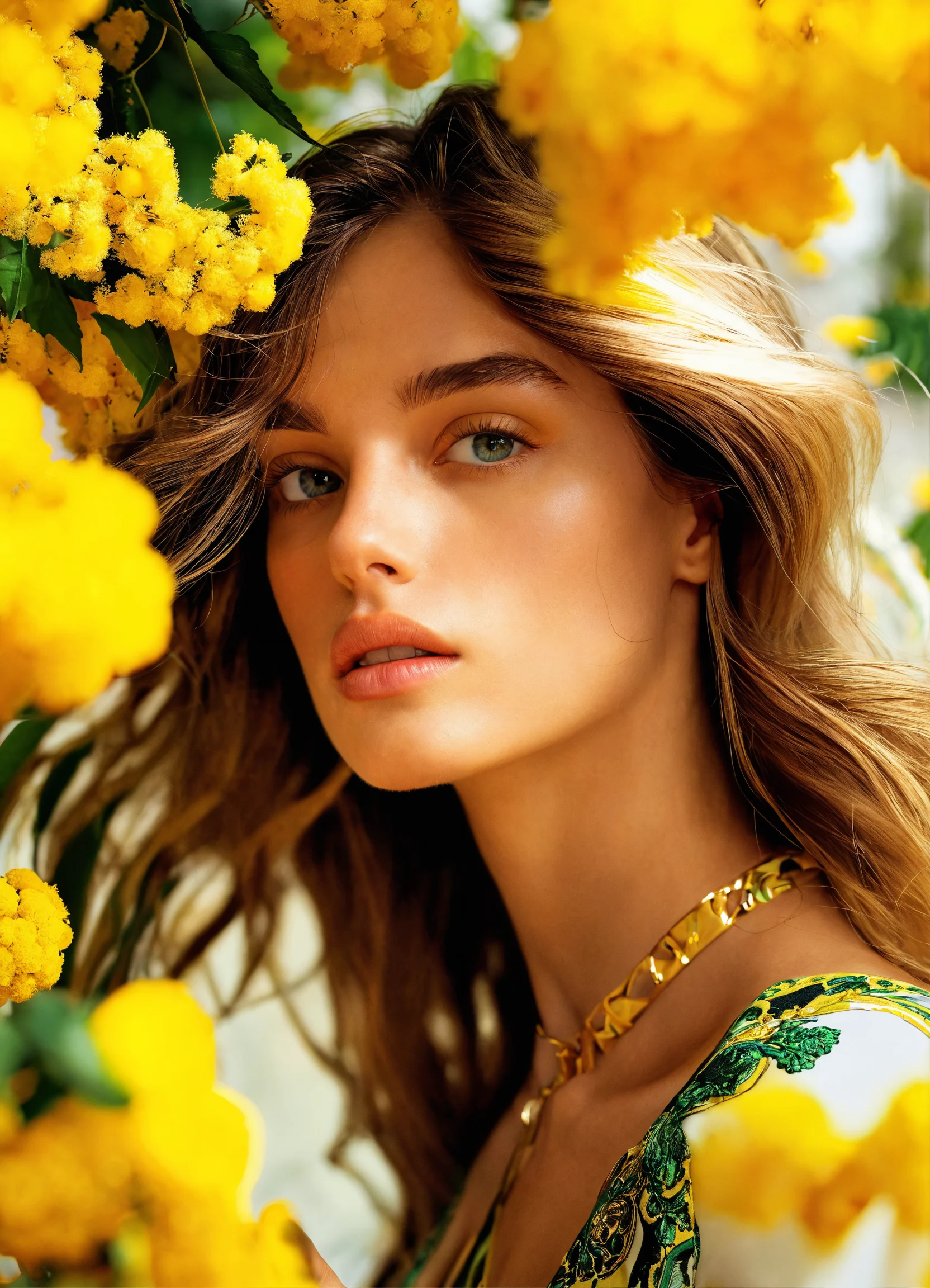 Lexica - Vercase girl model of incredible beauty, spring mimosa photo ...