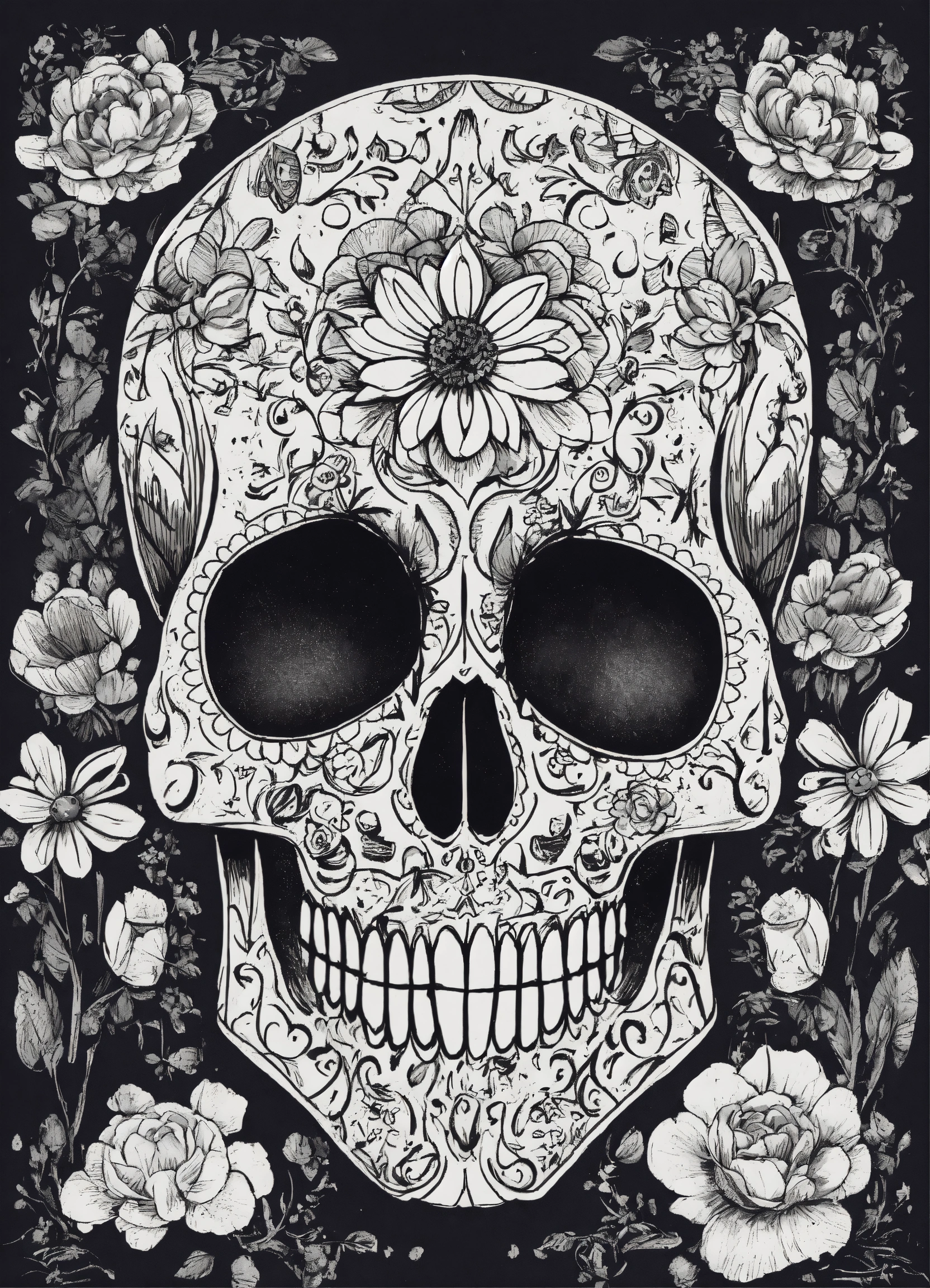 Lexica - Skull human day of the dead sketch hand drawn in doodle style ...