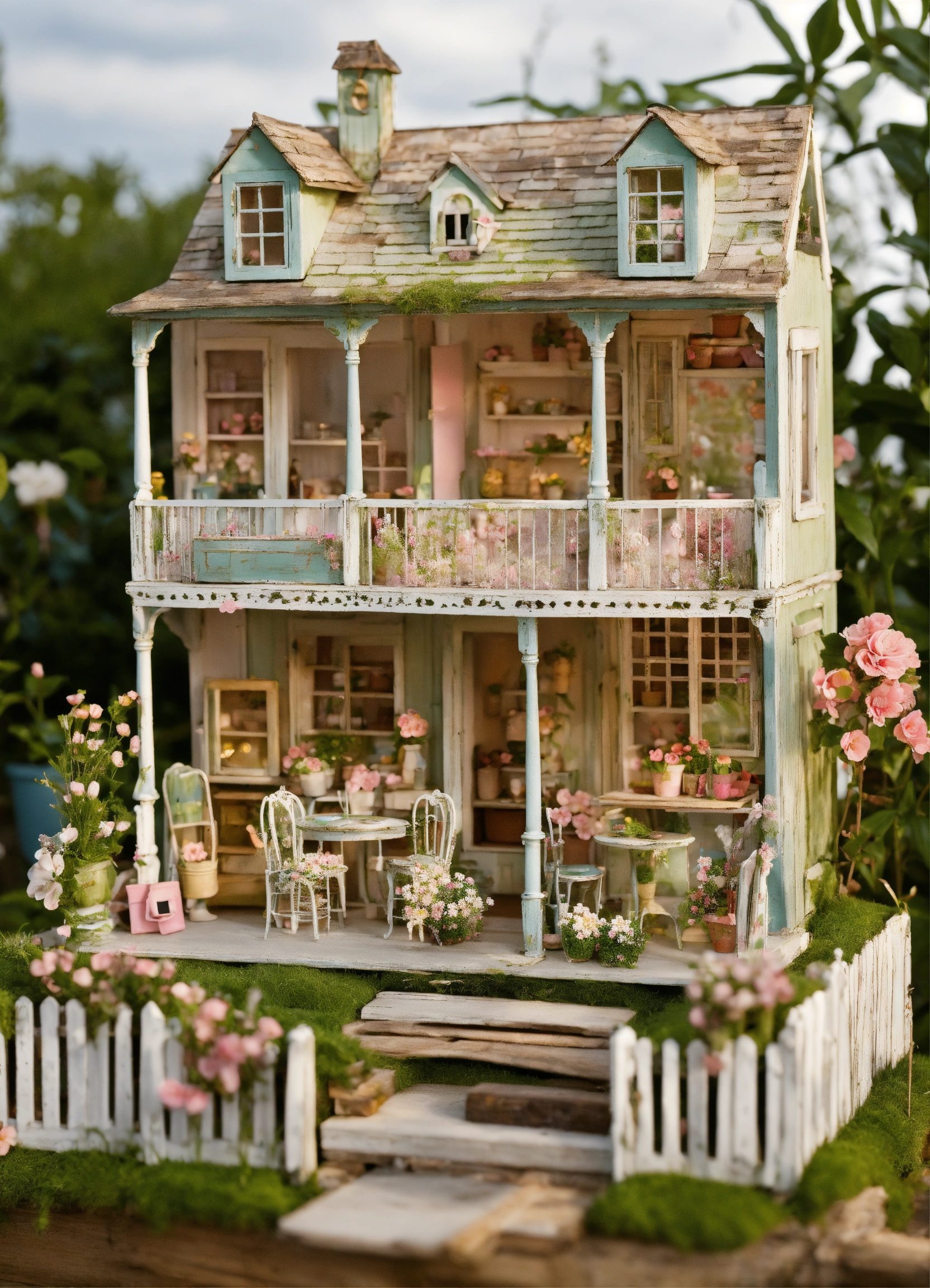 Lexica - Can you make shabby chic dollhouse a backyard with grass ...