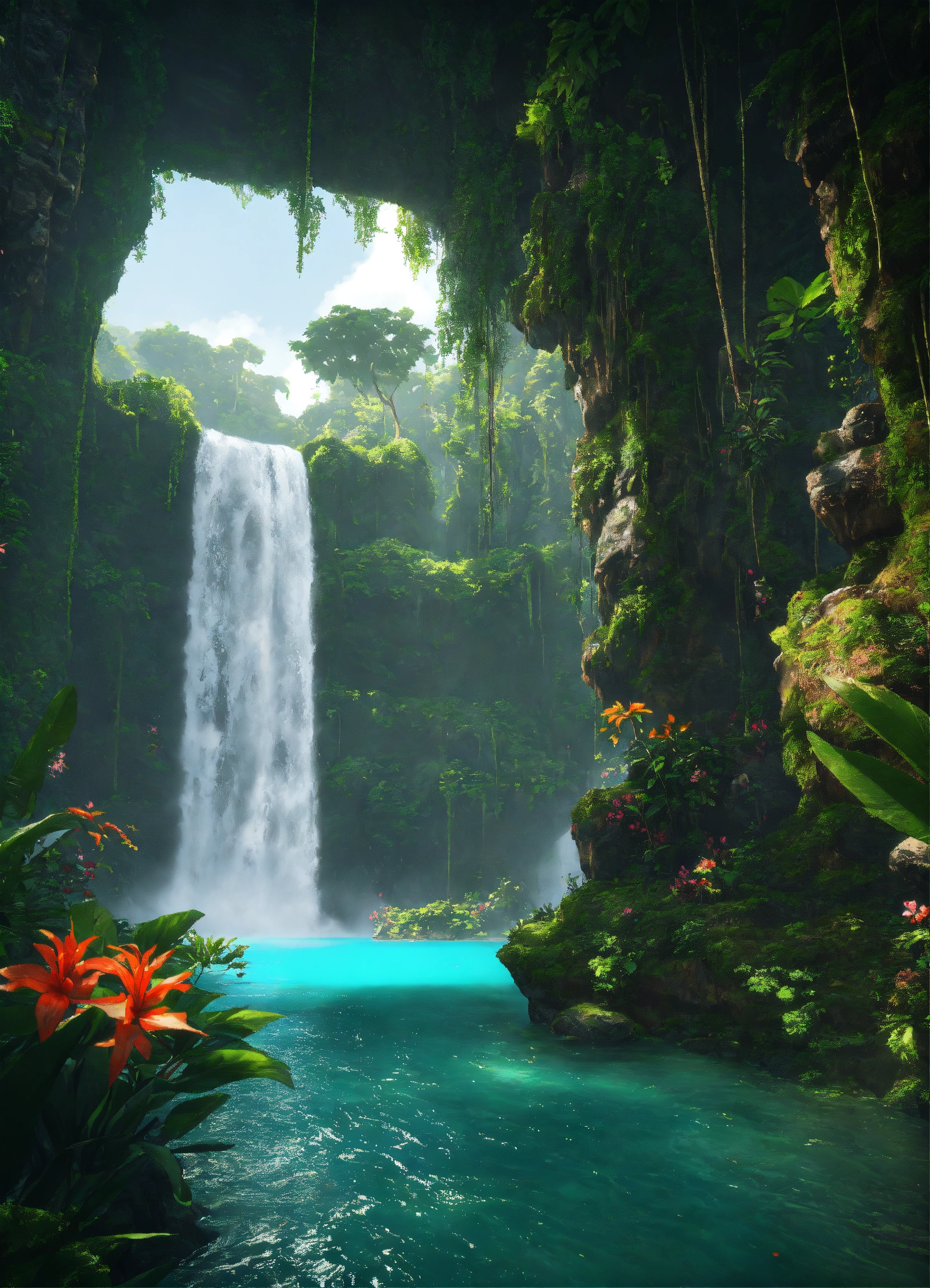 Lexica - Dense tropical jungle, caves, tropical flowers, lush green ...