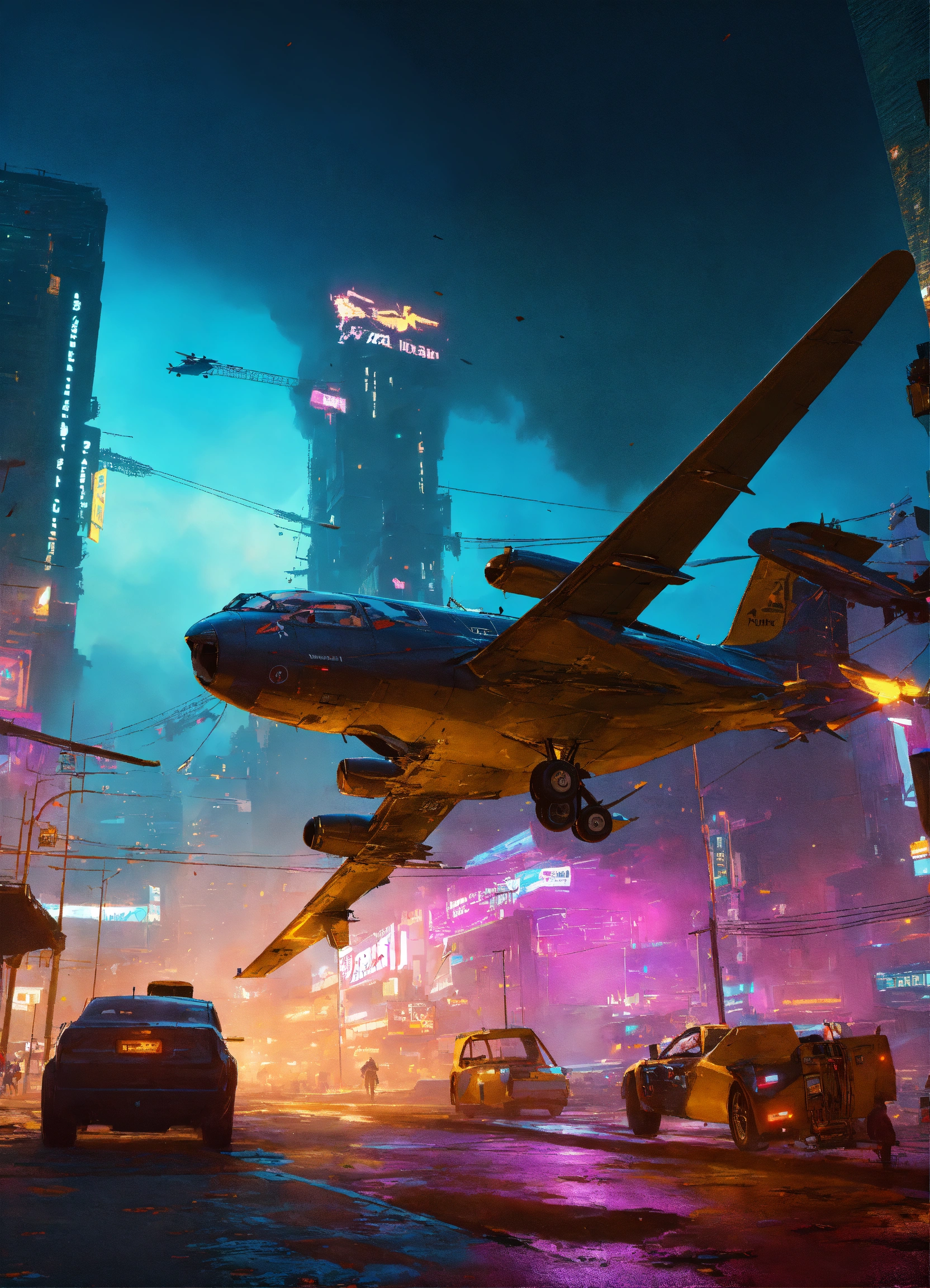 Lexica - Plane crashing over night city, cyberpunk 2077