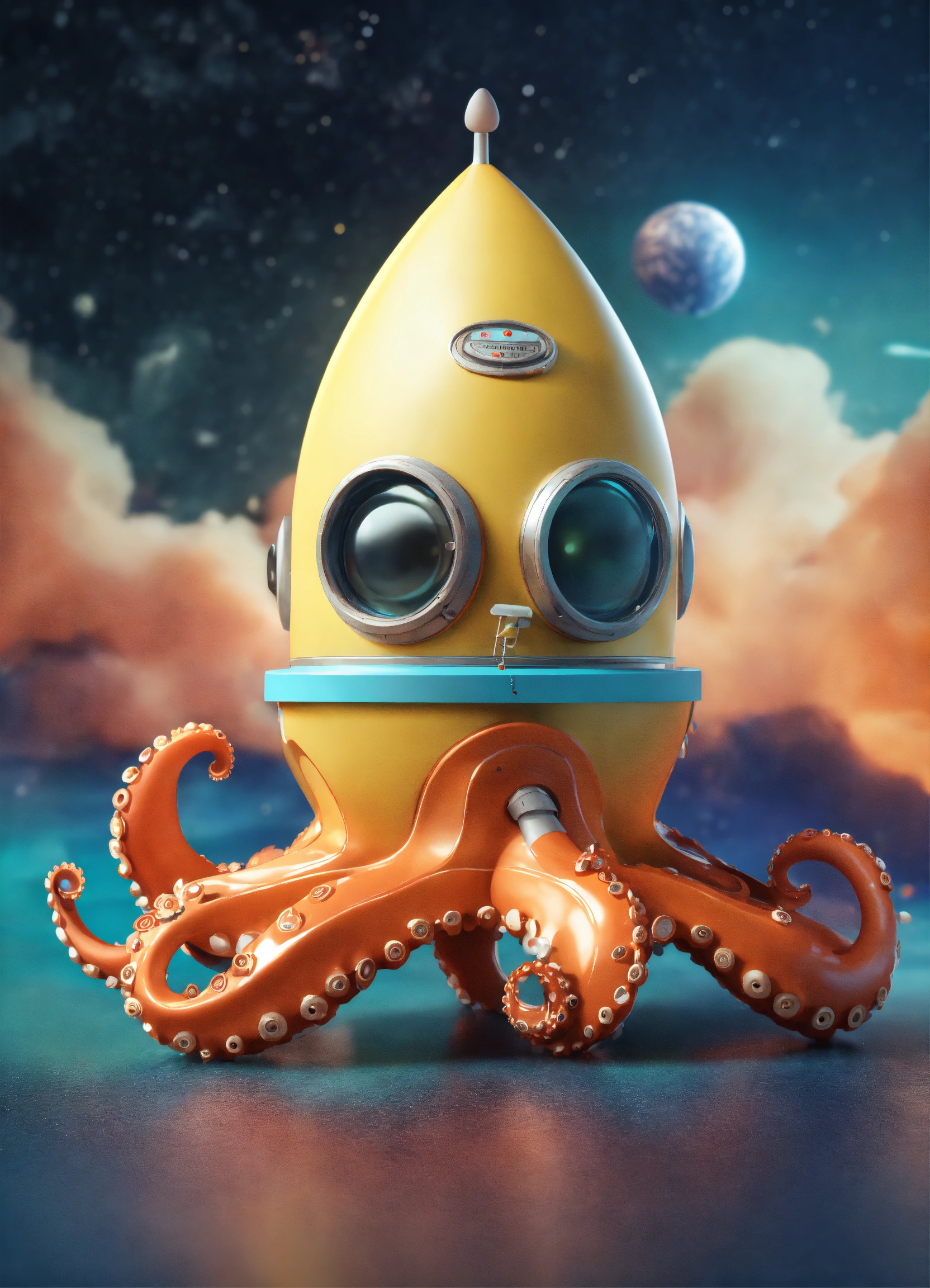 Lexica - An octopus hugging a space rocket, 3d blender