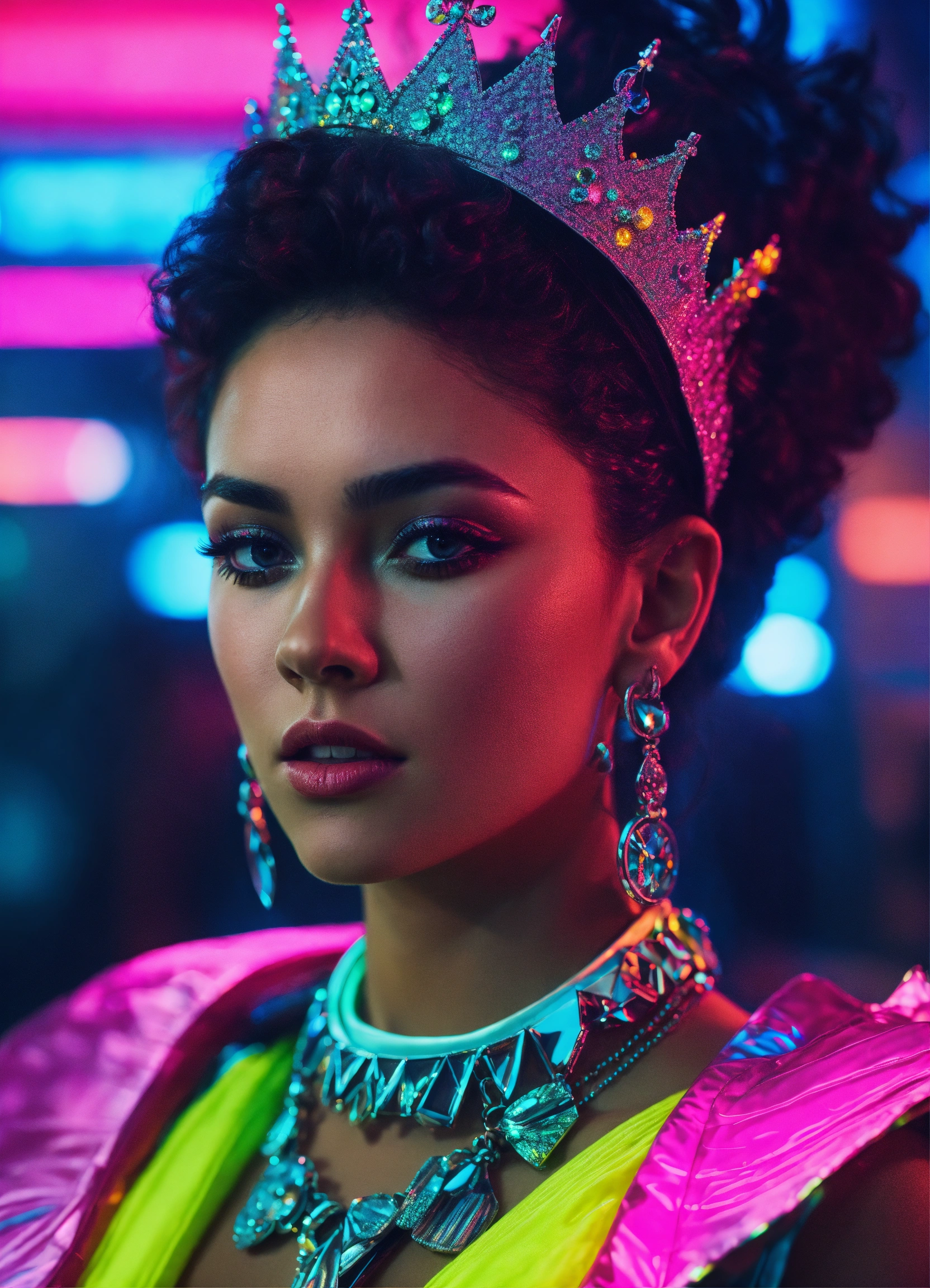 Lexica - Cinematic photography, modern, female queen, neon colors ...