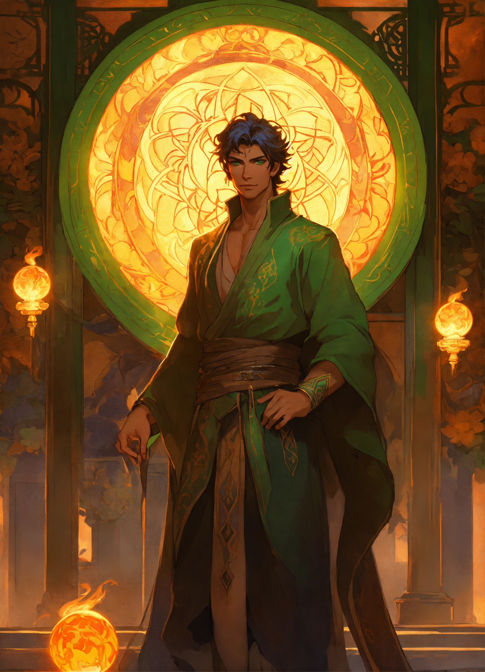 Lexica - Handsome, human, imperial male sorcerer with glowing fire orb ...