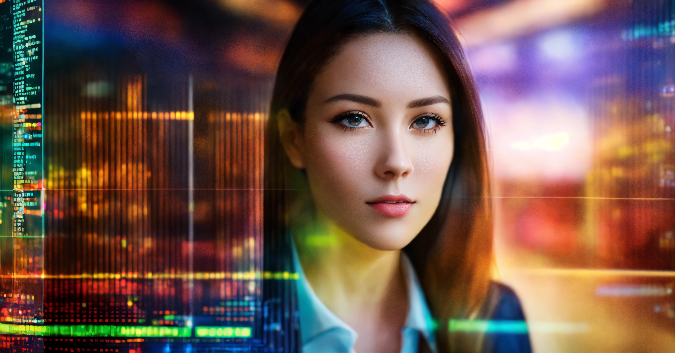 Lexica - A vibrant image depicts a businesswomen, defocus, standing ...