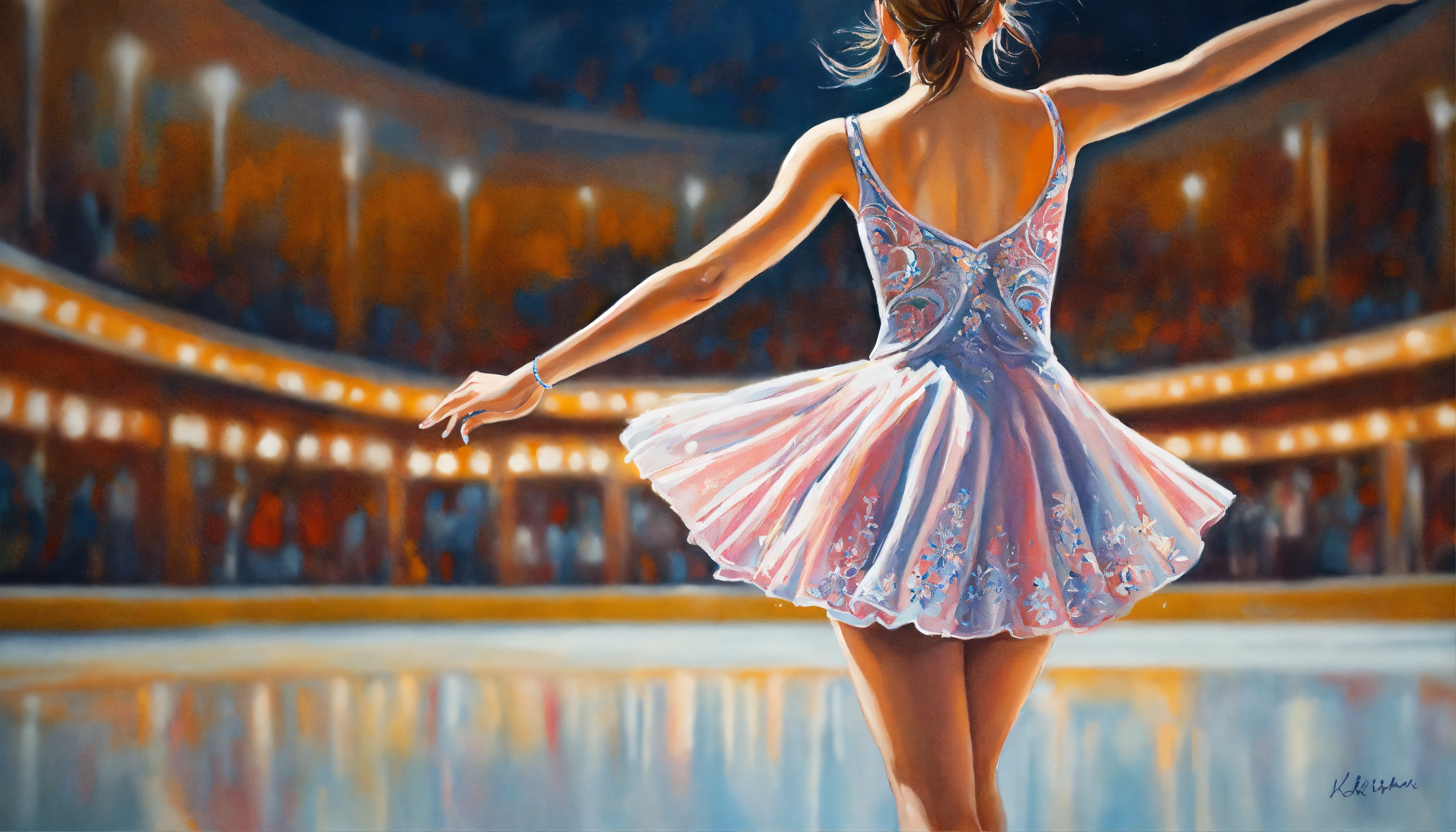 Lexica - Acrylic painting of a young female figure skater from the back ...