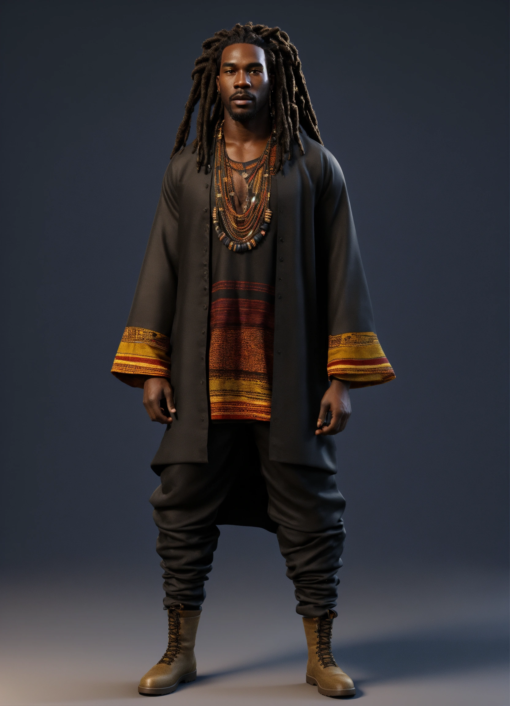 Lexica - 3d render of a Black man with long flowing dreadlocks, 6'5 ...