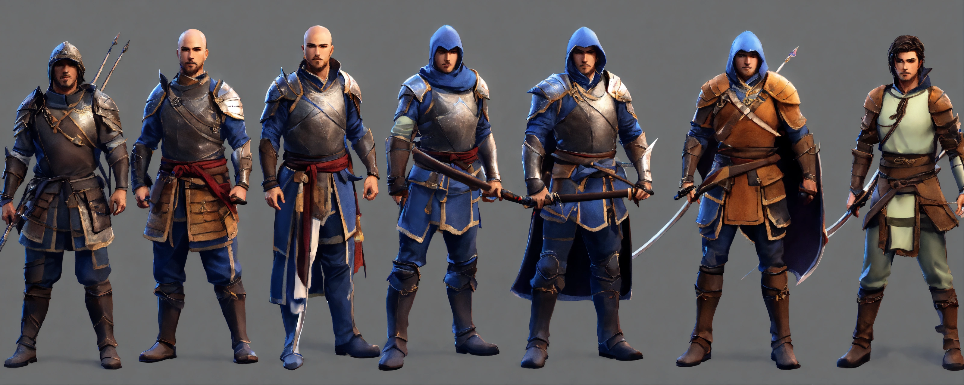 Lexica - 4 realistic full body male figures (mage, knight, archer ...