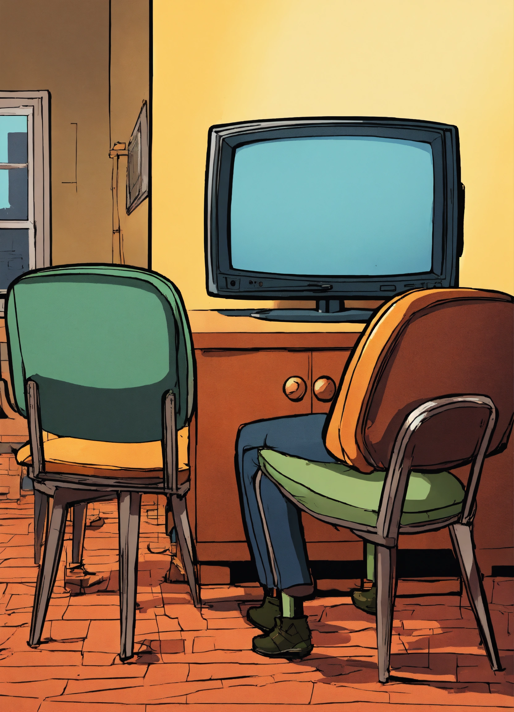Lexica - Comic character, the chairs facing a tv