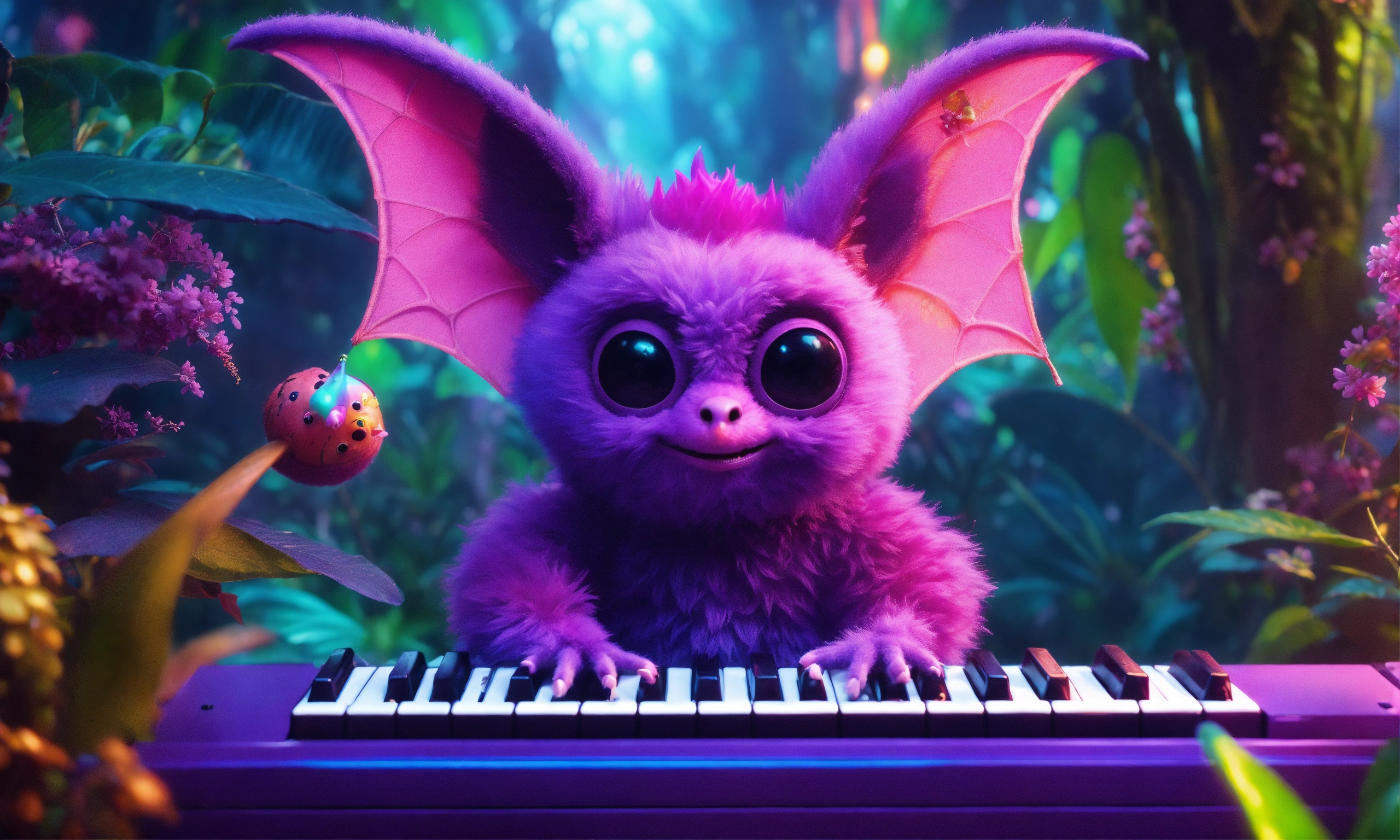 Lexica - Crazy cute fuzzy pink and purple alien fruitbat character with ...
