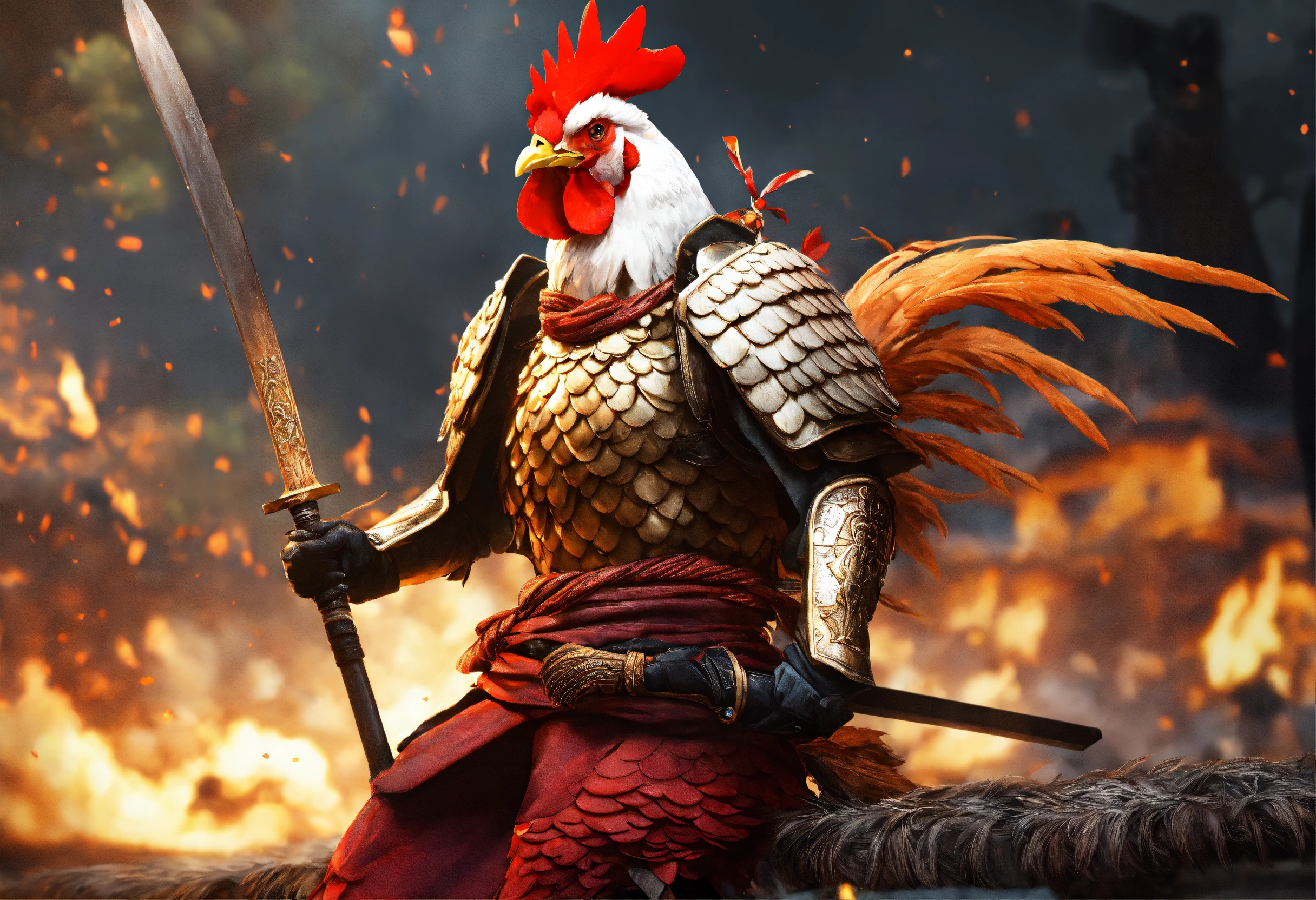 Lexica - Chicken Samurai. Battlefield. Hyper realistic.