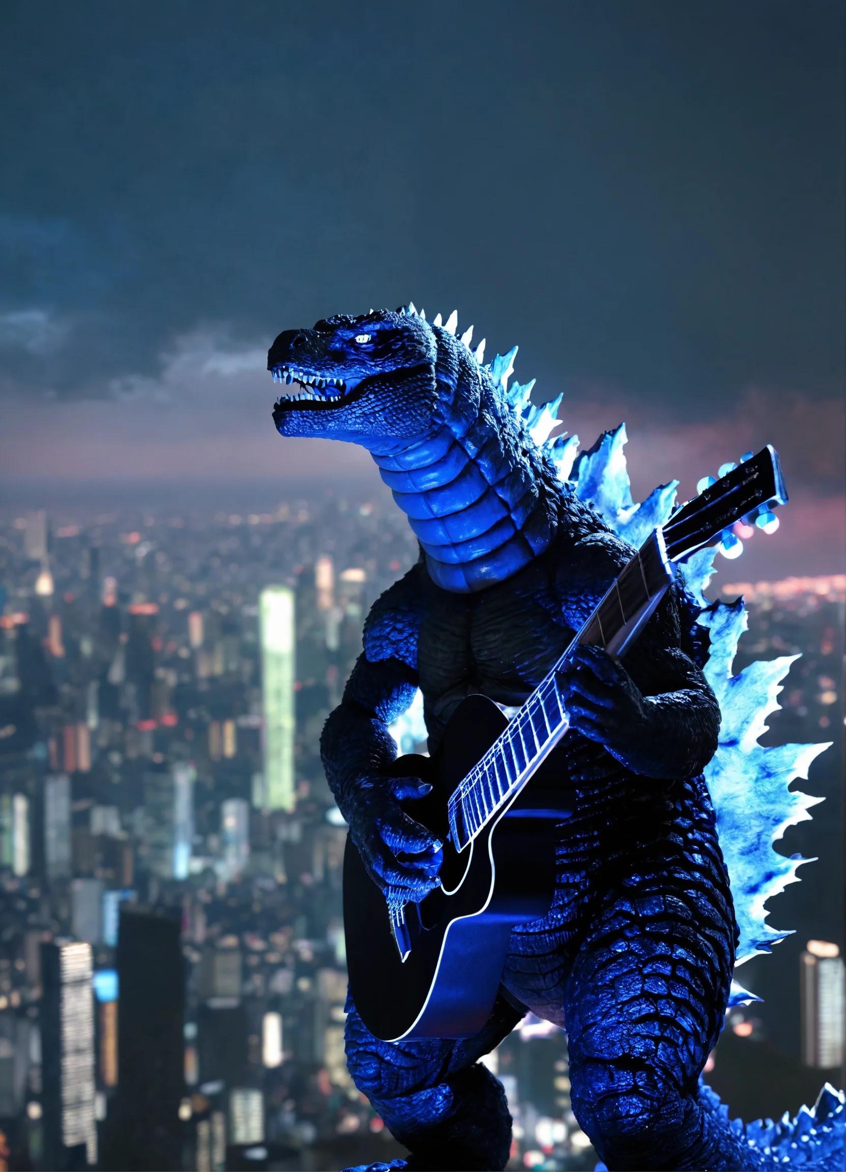 Lexica - Godzilla plays blue acustic guitar, concert, Tokio city ...
