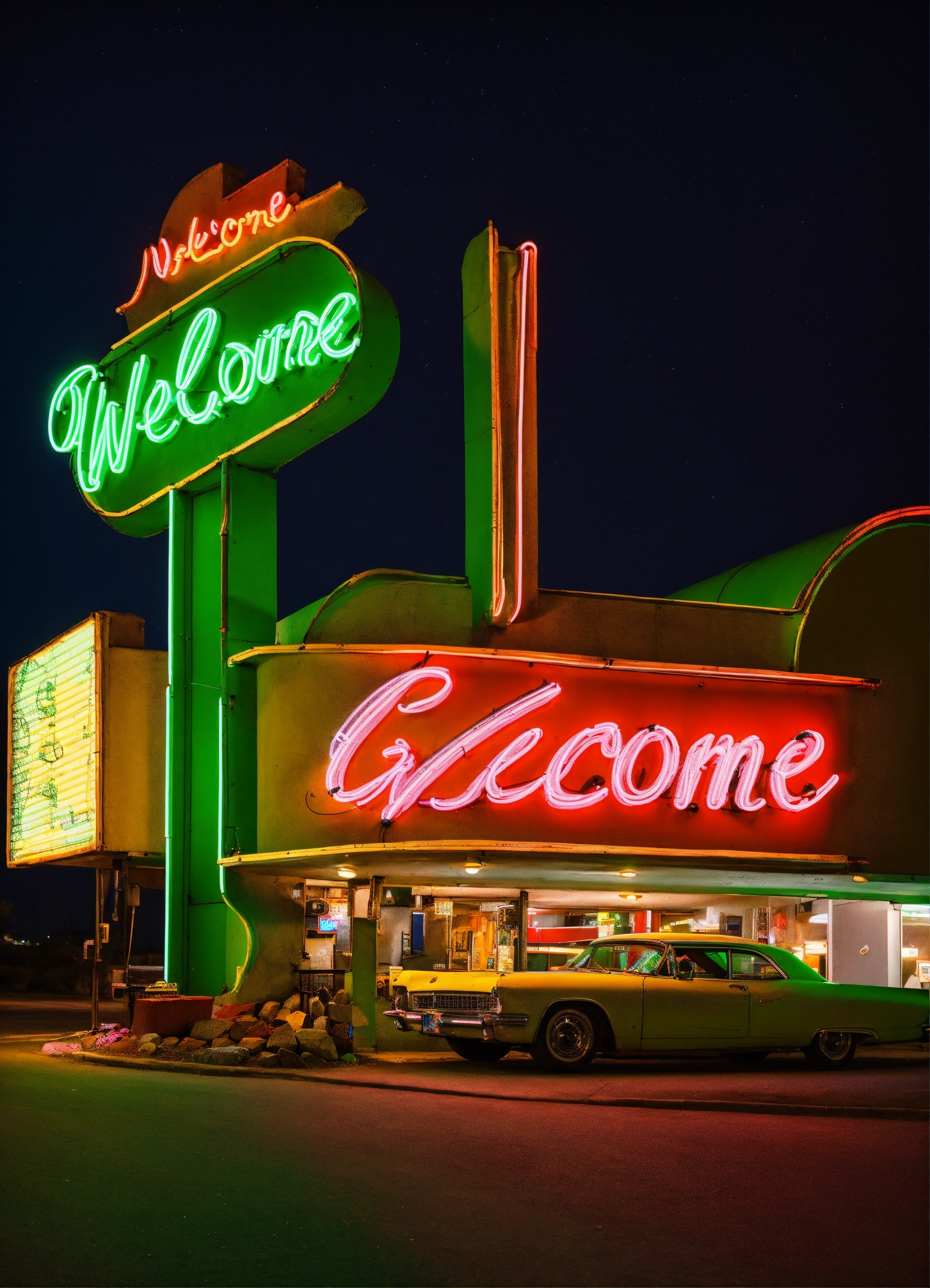 Lexica - Googie neon welcome sign