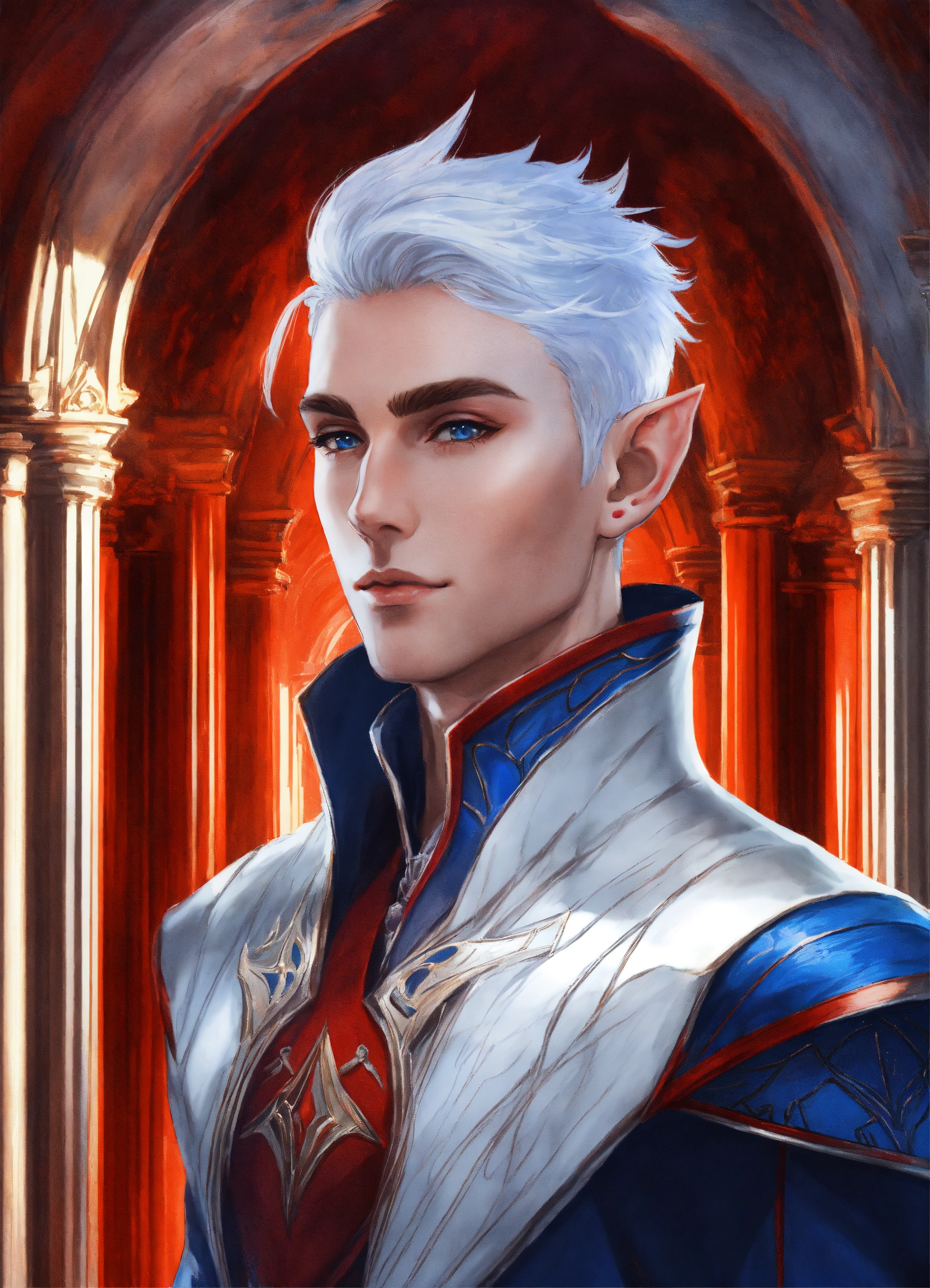 Lexica - Drawing of an elf, royalty, sci fi, cybernetic, white and red ...