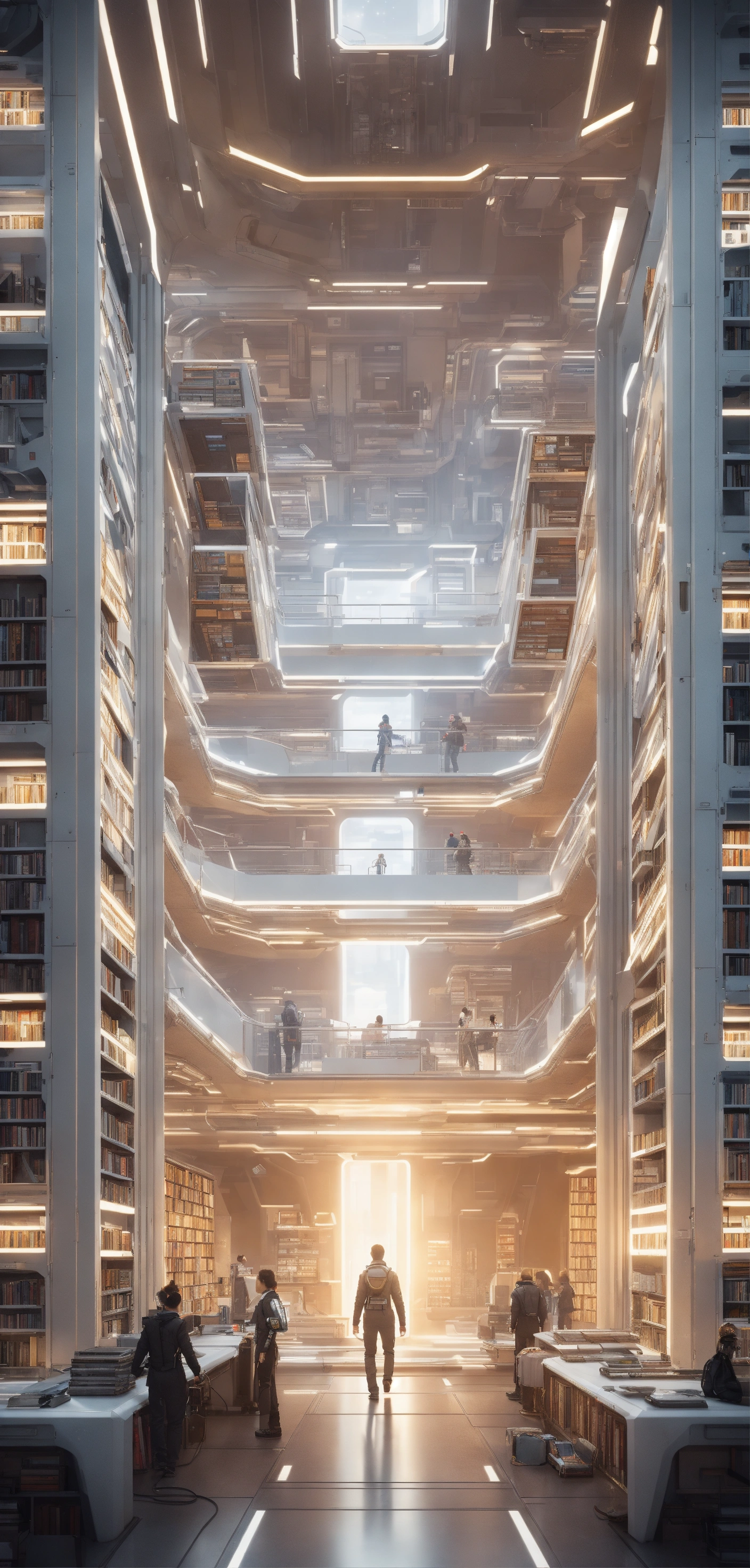 Lexica - An extremely tall sci-fi digital library in the interior of a ...