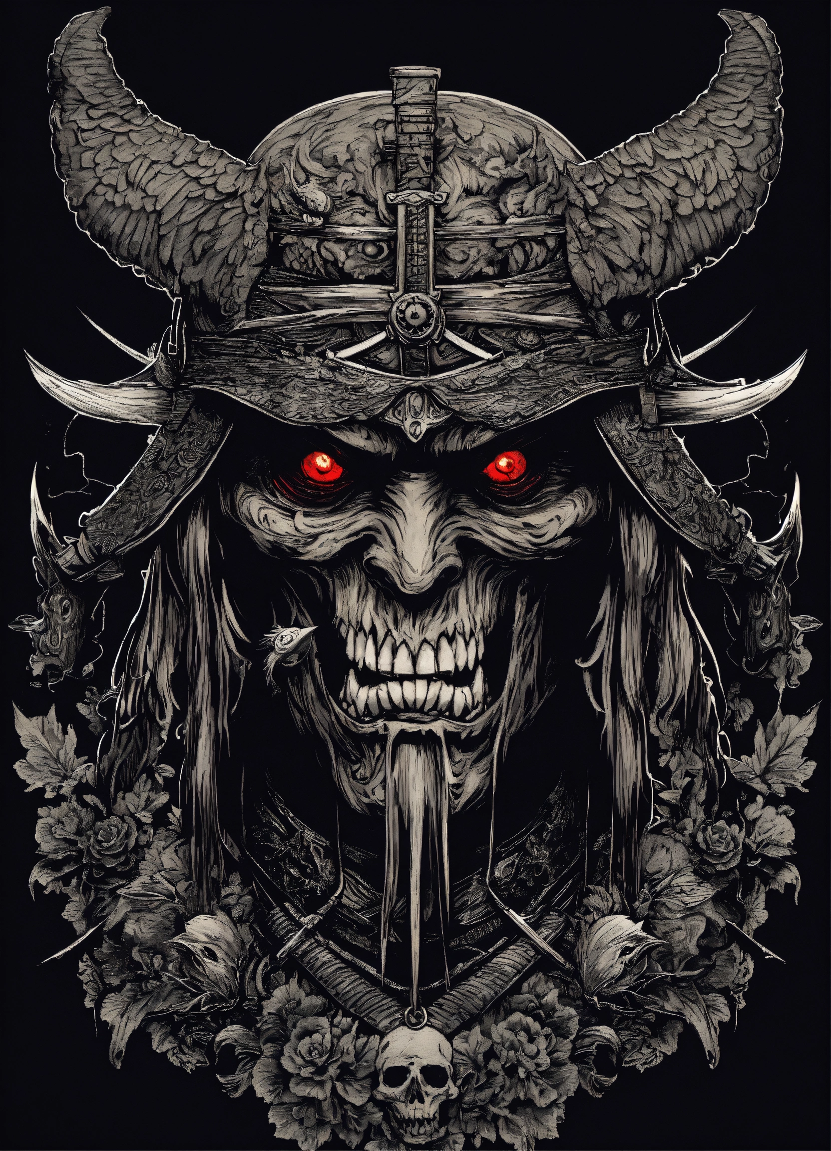 Lexica - Satanic symbols, angry zombie samurai face, crow, strange ...