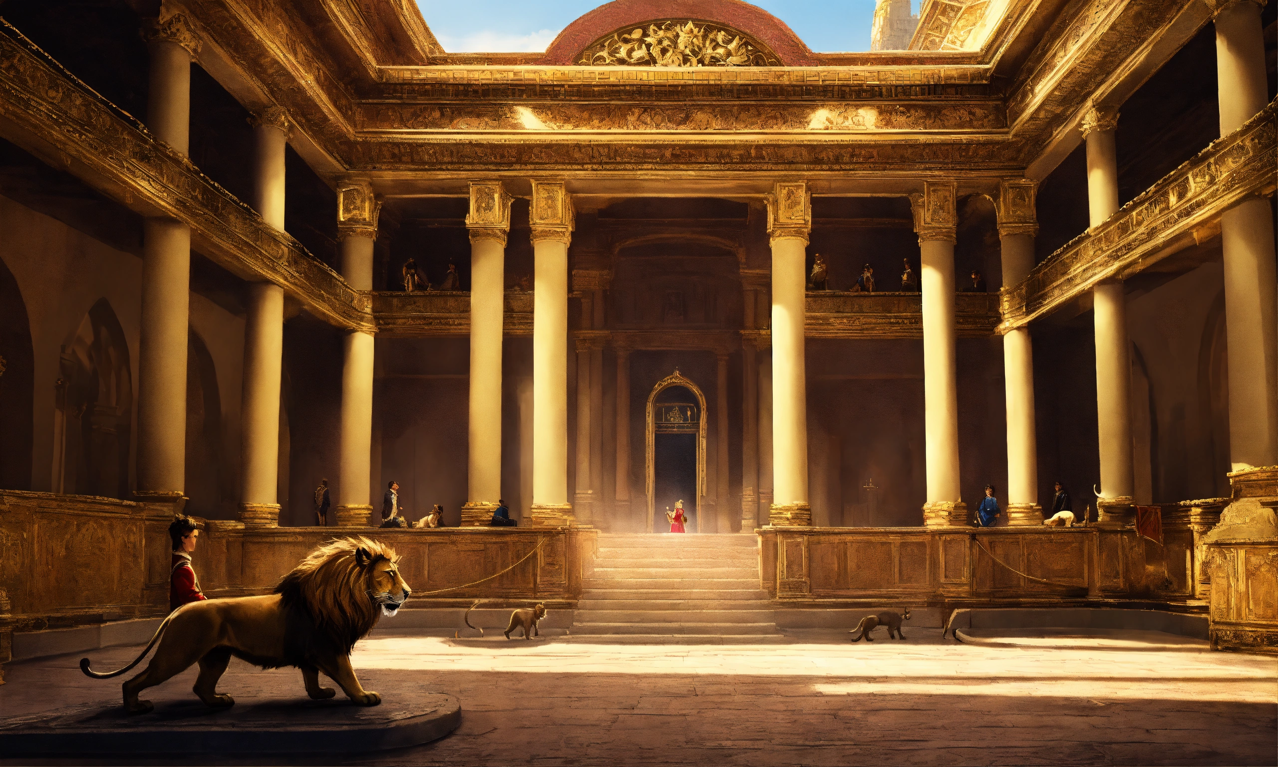 Lexica - Realistic palace with Daniel in the lions den