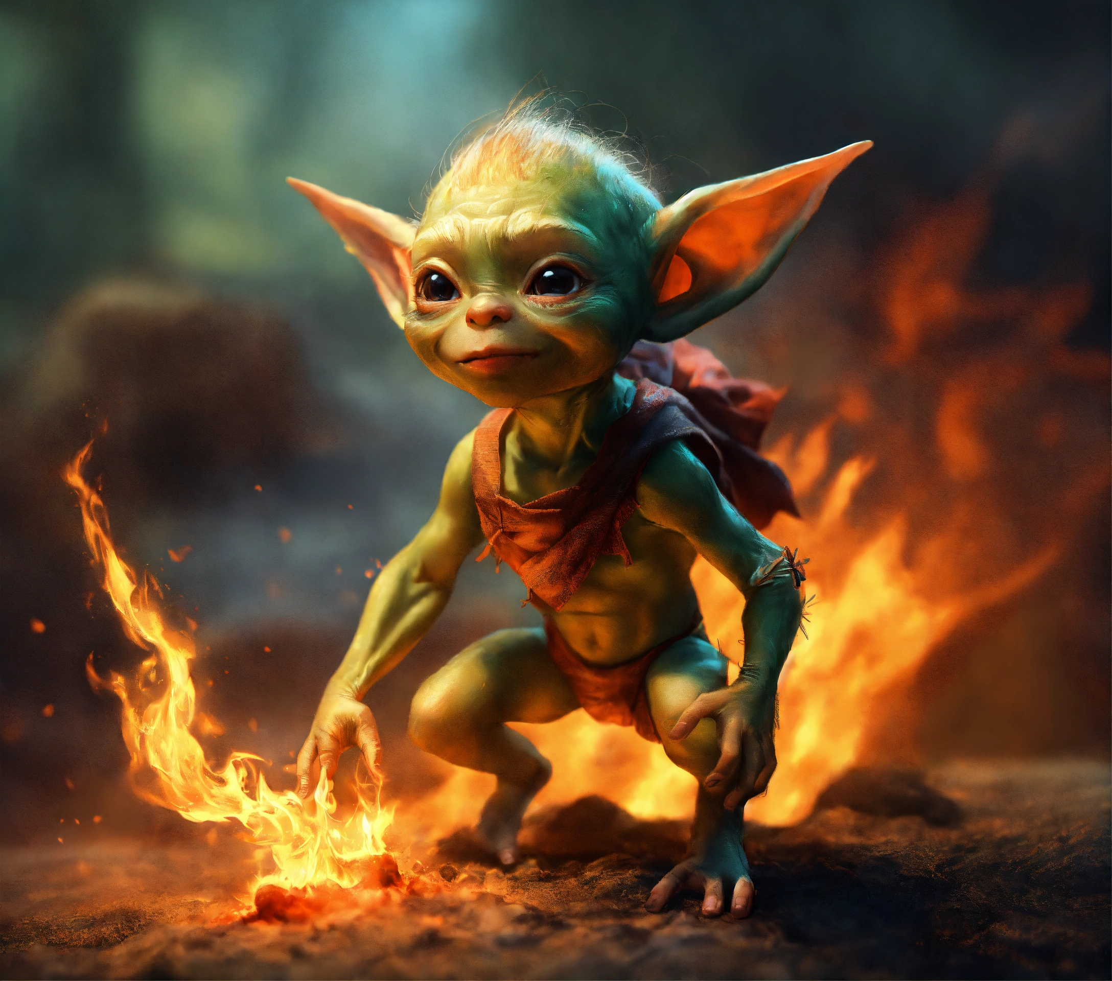 Lexica - Spirit of a baby goblin in fire, digital painting ...