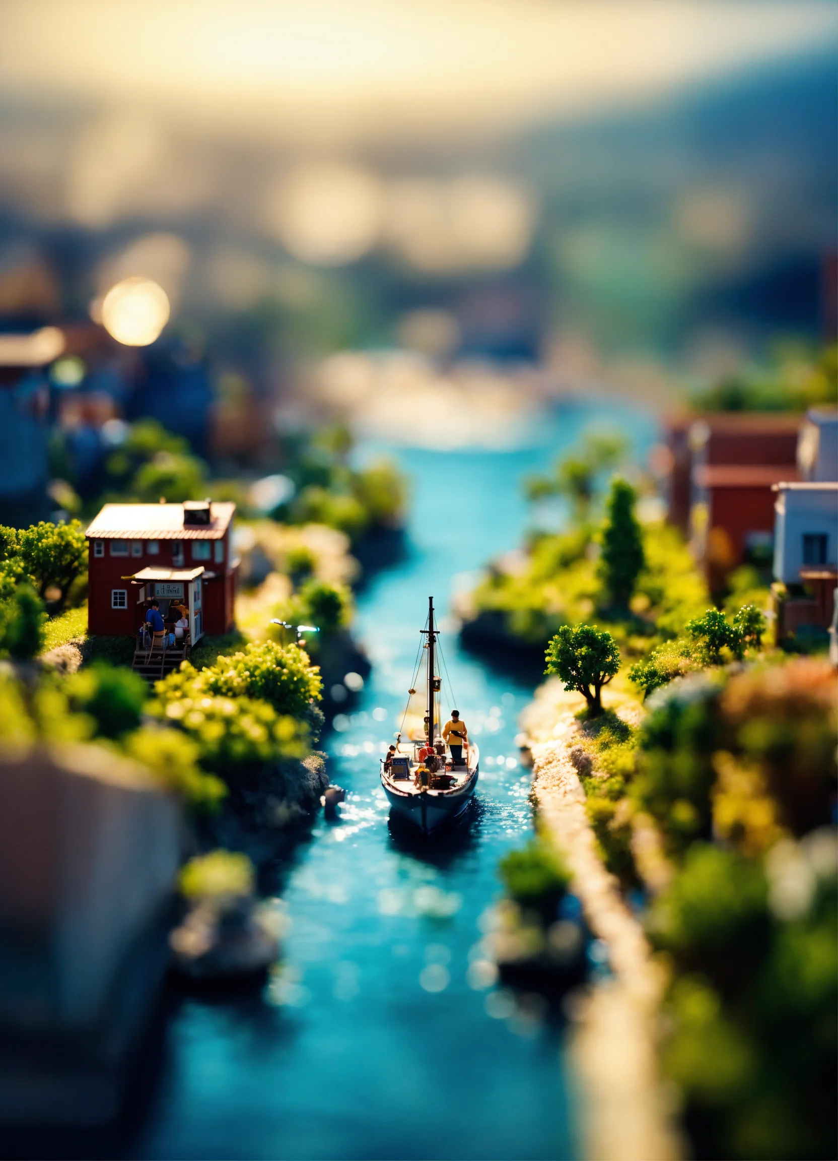 Lexica - Miniature sea and boat, tilt-shift photo of "people at work ...