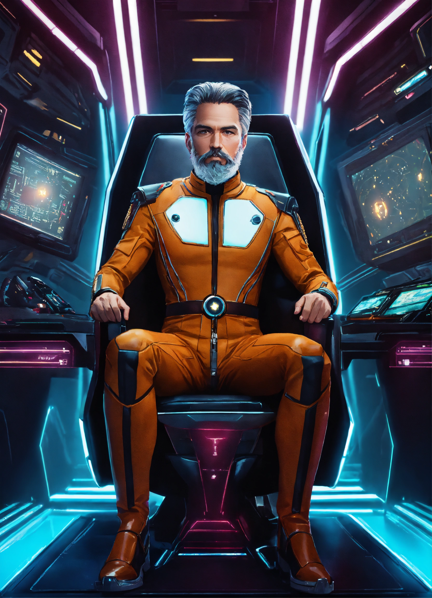 Lexica - 50 year old masculine star commander wearing a sleek uniform ...