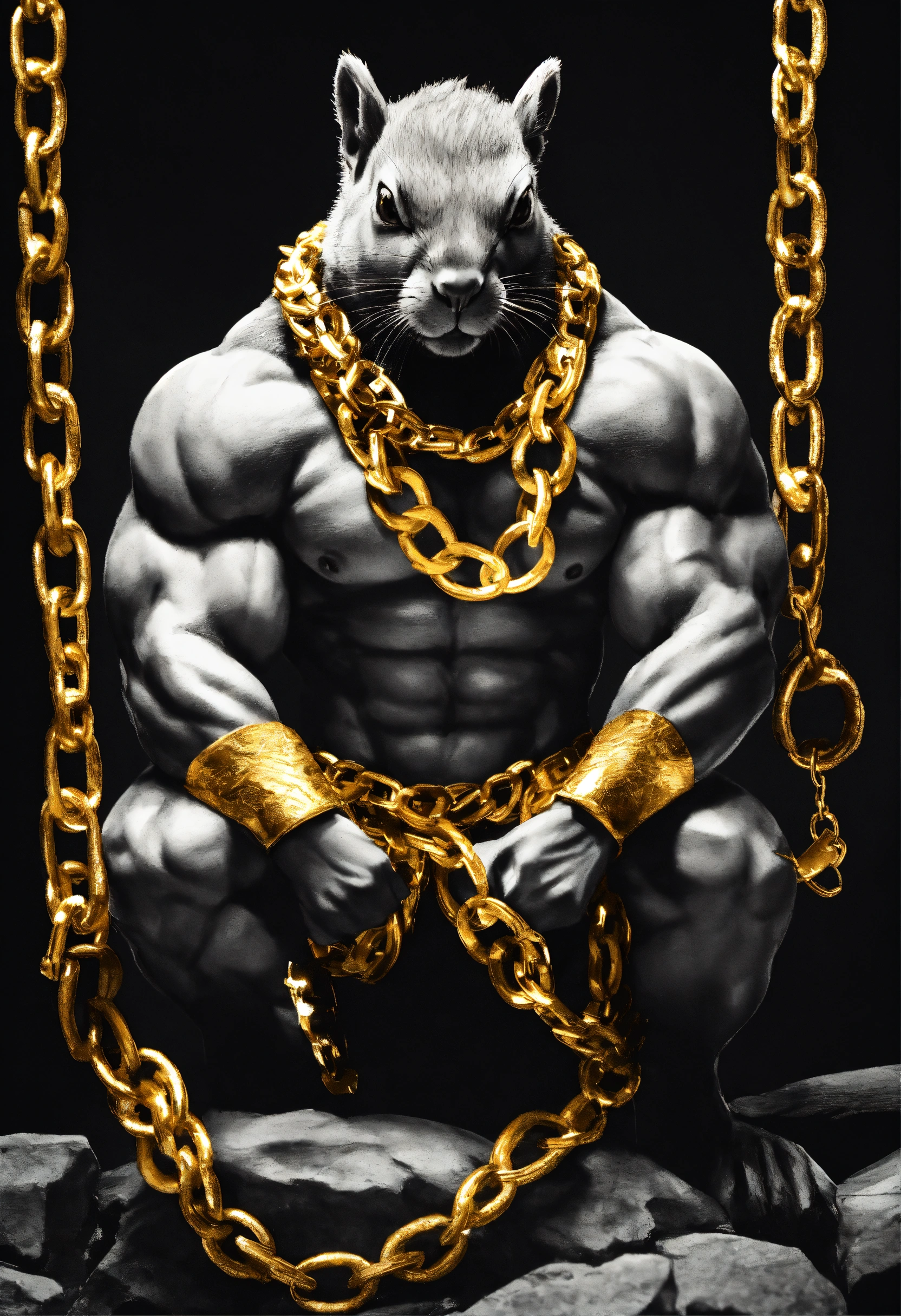 Lexica - Black and white illustration of masculine squirrel, fierce ...