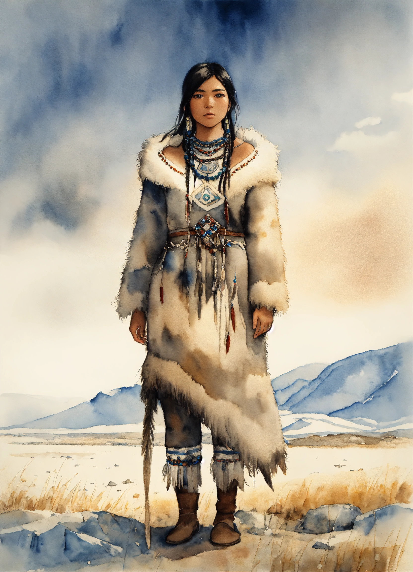 Lexica - Full body Illustration of an inuit woman, young, 18 years old ...