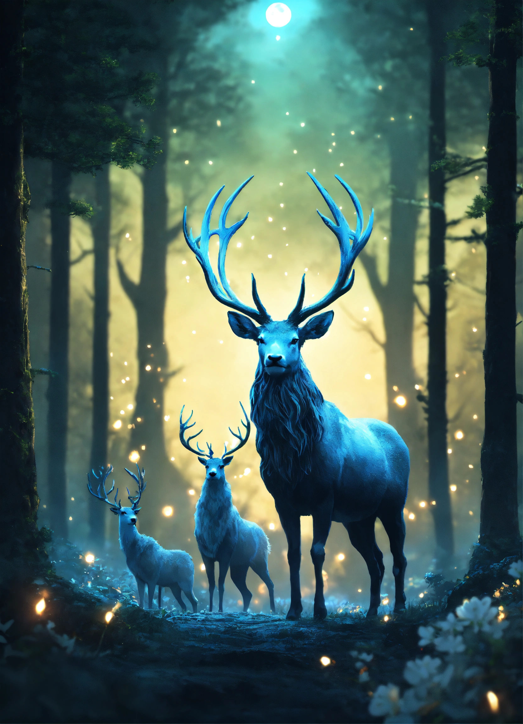 Lexica - Create a scene where the trio encounters the ancient stag with ...