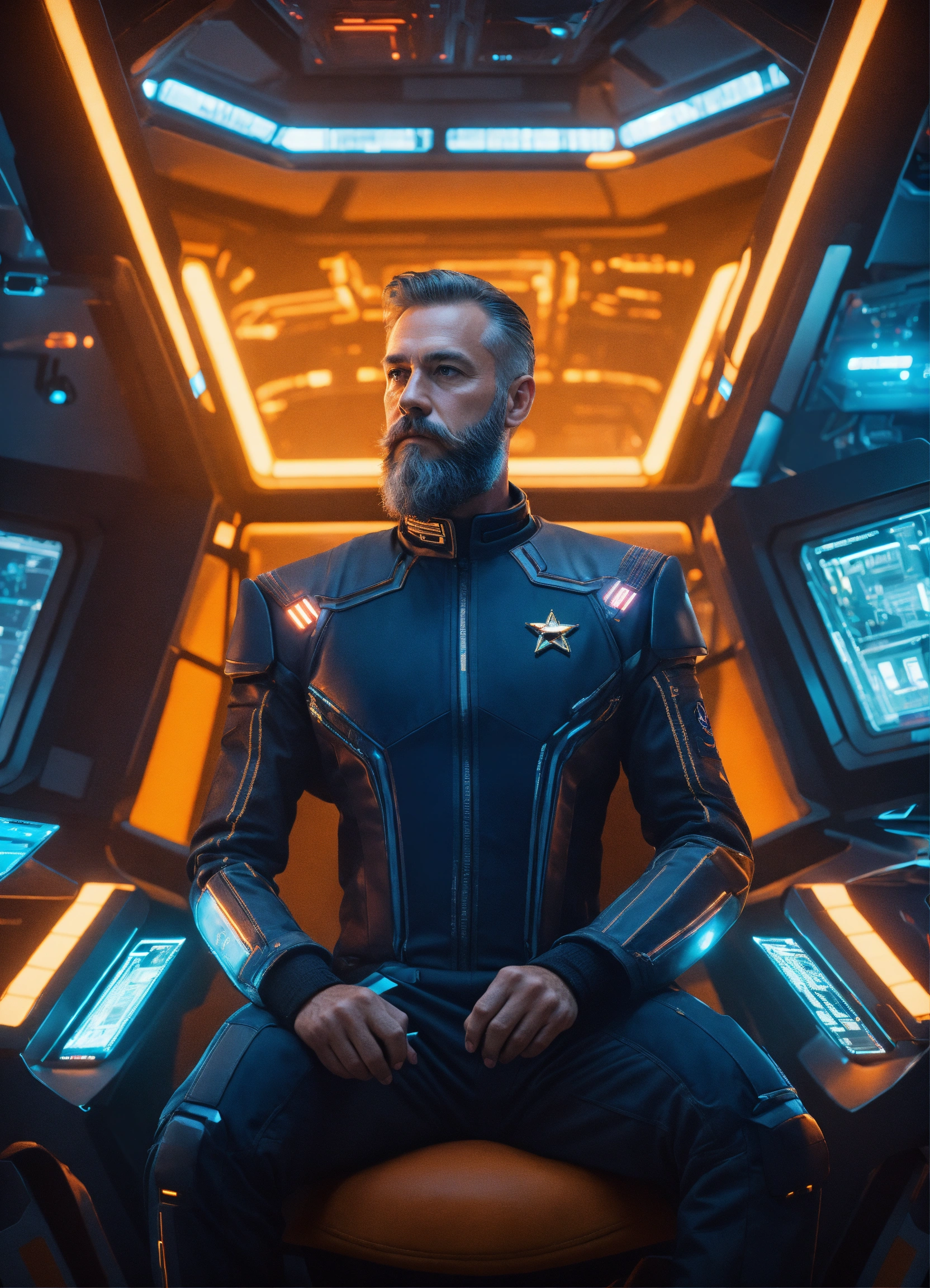 Lexica - 50 year old masculine star commander nice trim beard is ...