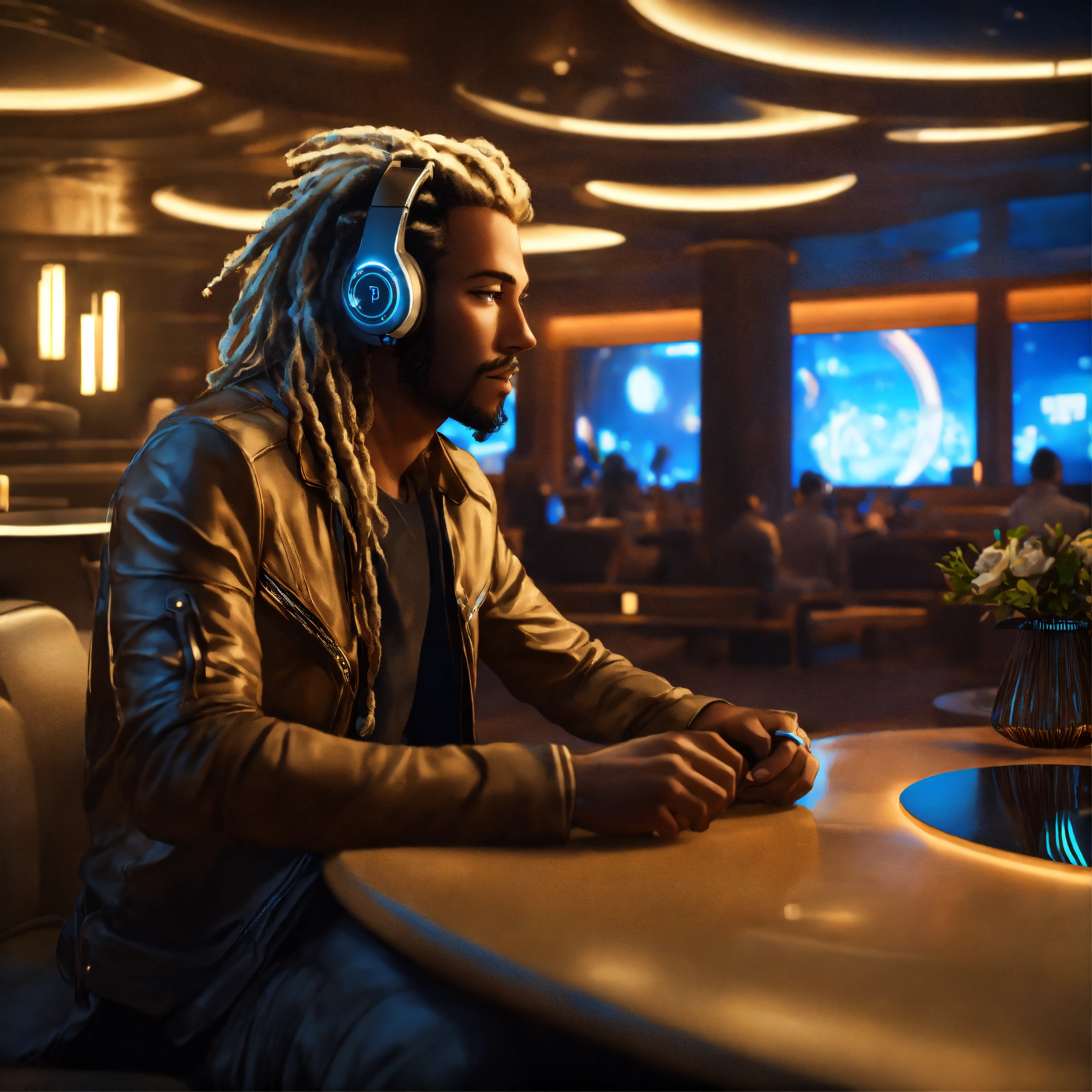 Lexica - Zoom out on a scruffy blonde dreadlock male rockstar wearing ...