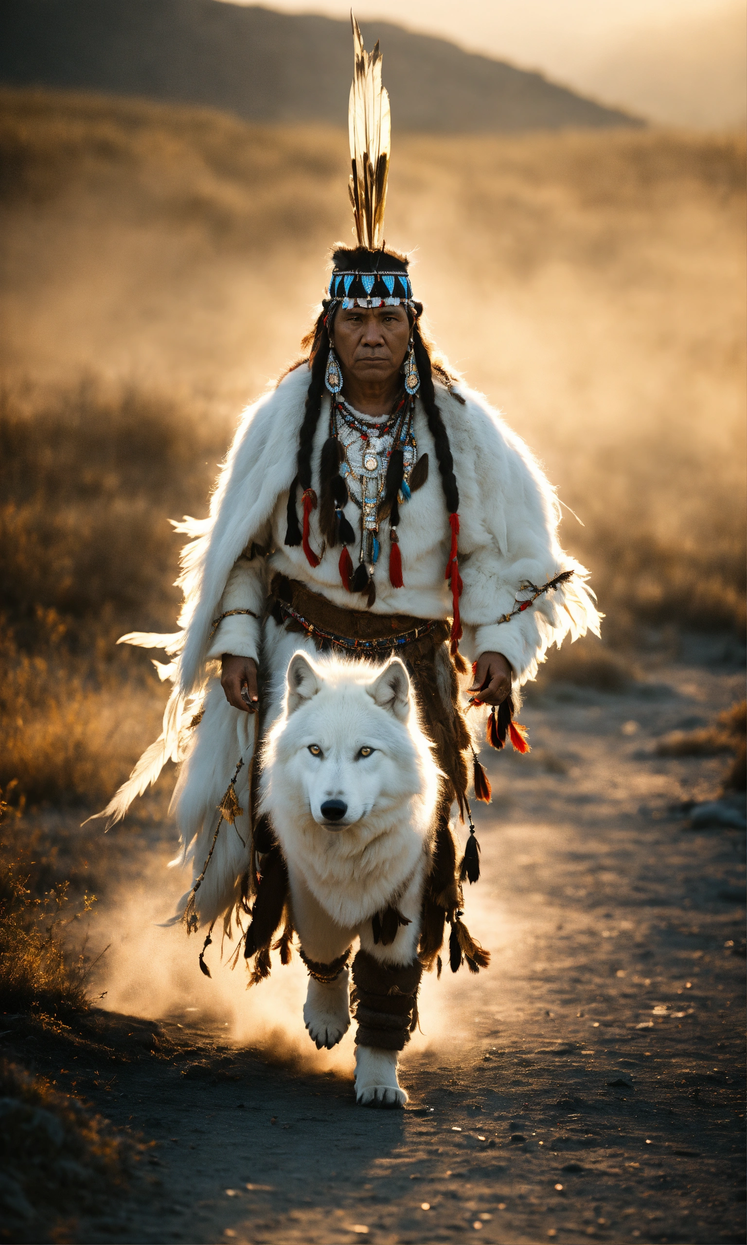 Lexica - Cinematic image of indigenous shaman of North America walking ...