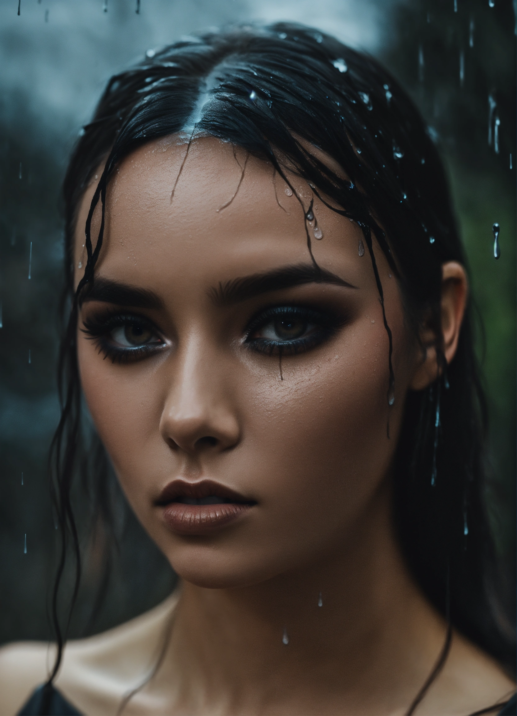 Lexica - Rain washing away makeup, dark makeup flows from the eyes ...