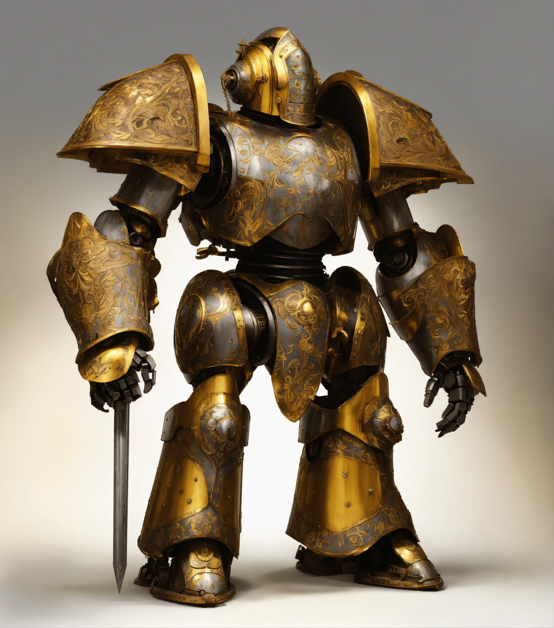 Lexica - Drawing of a gilded and elaborately decorated steel armored ...