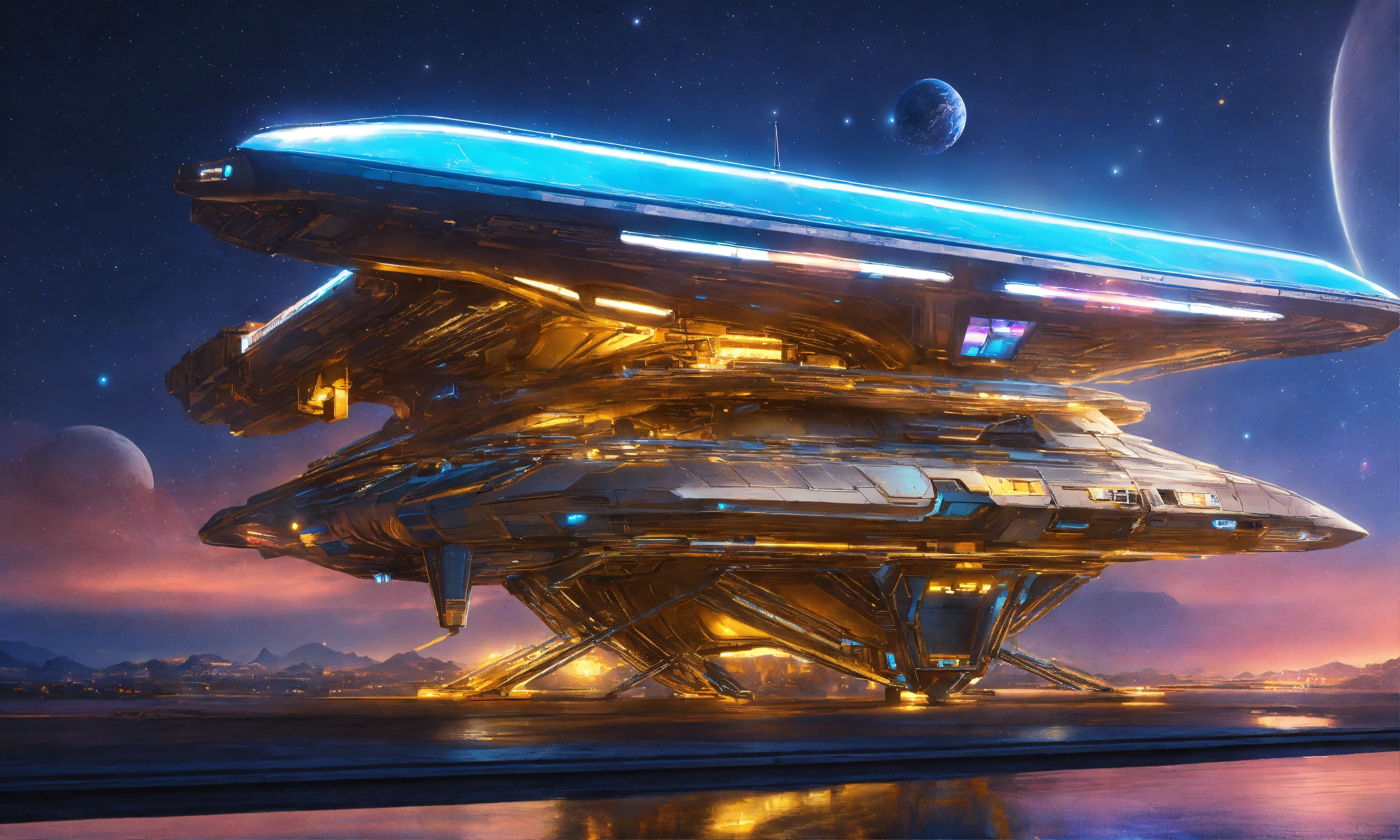 Lexica - Futuristic spaceship,alien design,flying in starry space ...