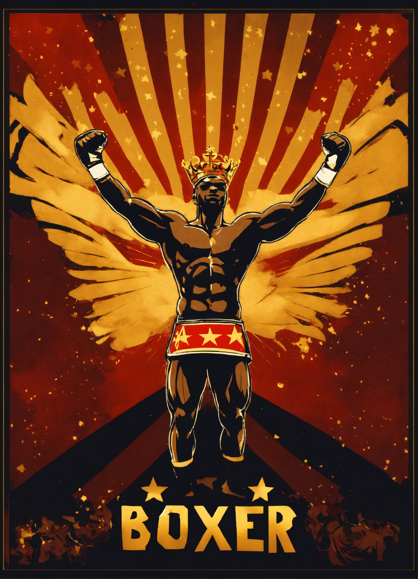 Lexica - Silhouette of a boxer wearing a golden crown and holding his ...