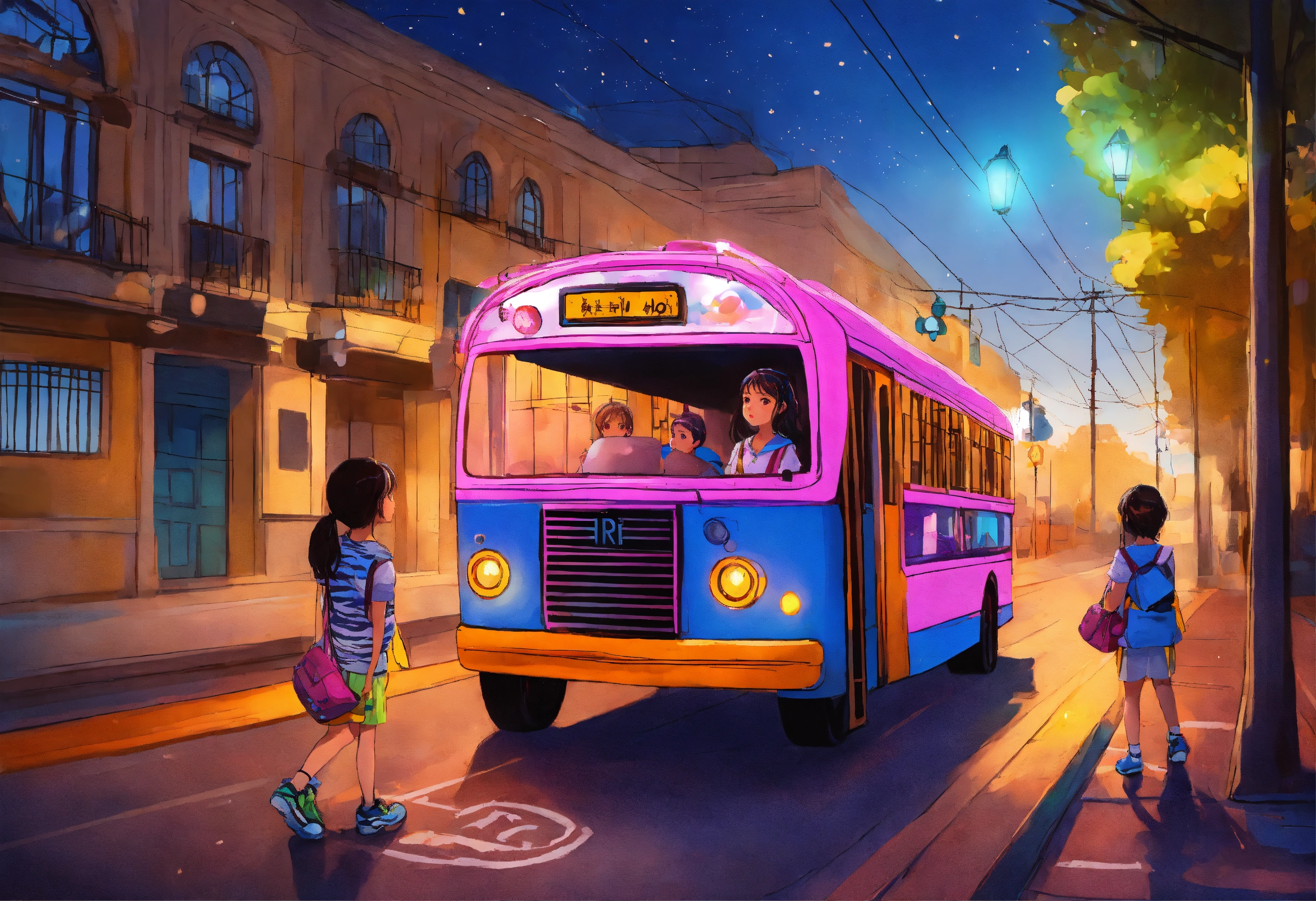 Lexica - Parada de bus escolar, niña morena con gato negro esperando en ...