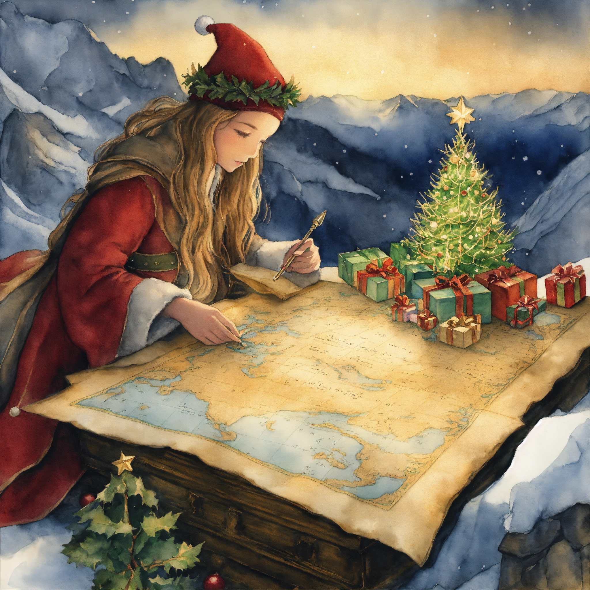Lexica - Depict an otherworldly Elvish Christmas treasure map to the ...