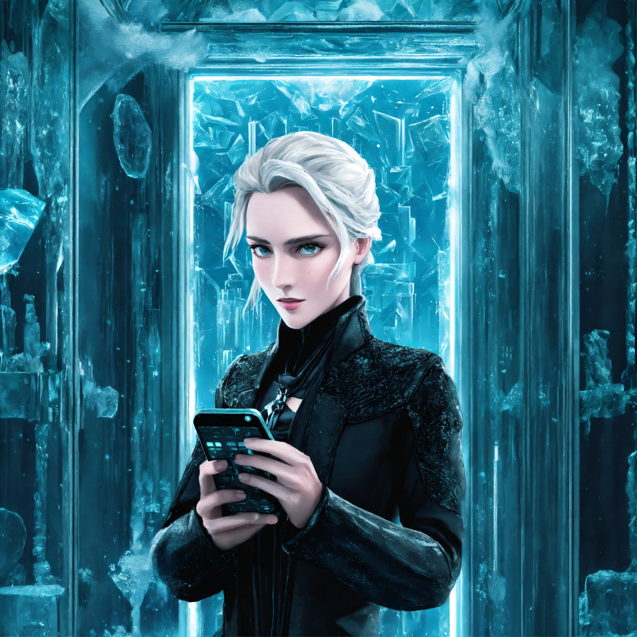 Lexica - Frozen neo from the matrix calling on an ice phone