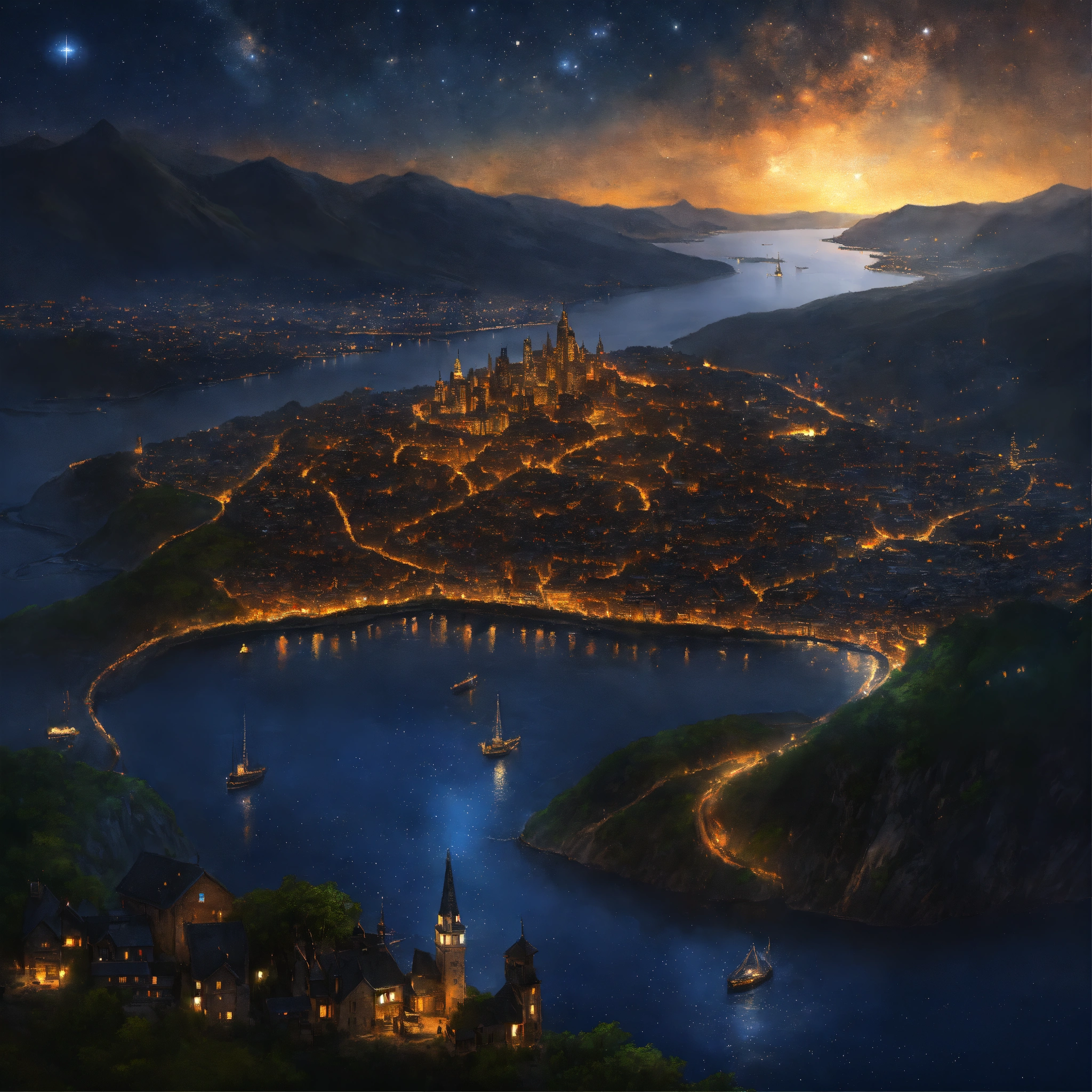 Lexica - A city at night with dark skies with tons of stars. Three ...
