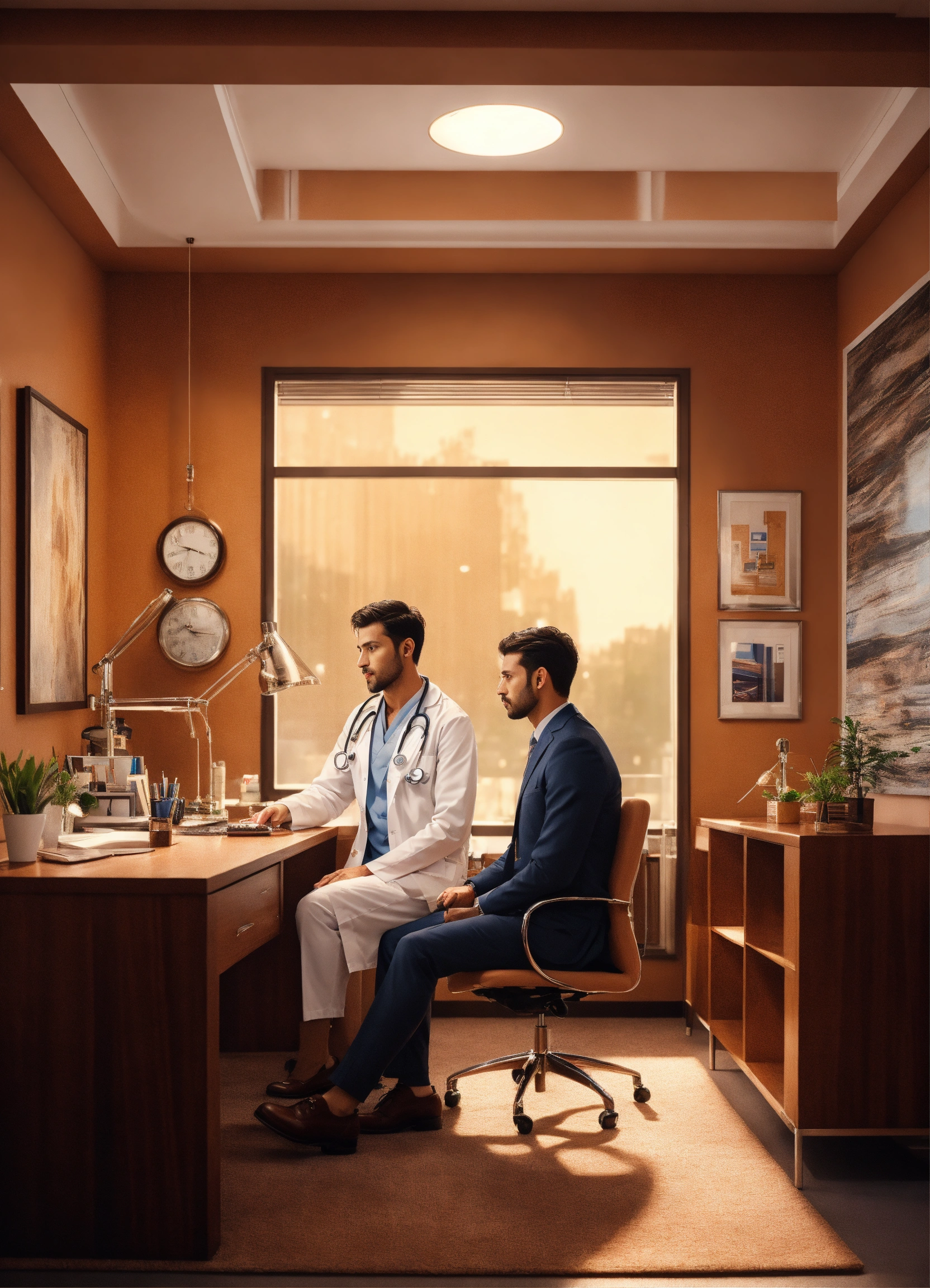 Lexica - Realistic scene of a handsome doctor seeing a patient in a ...