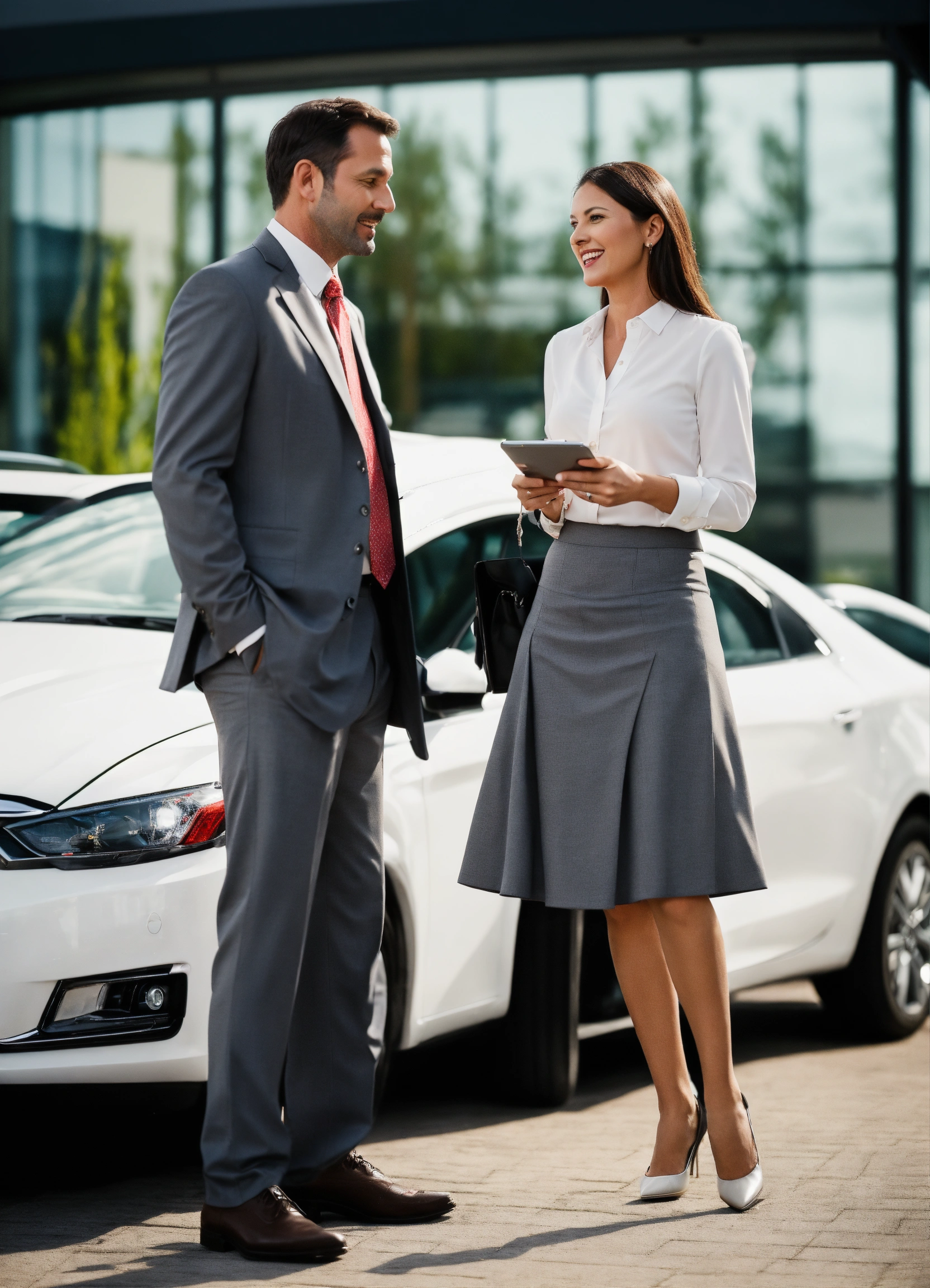 Lexica - Photograph of a salesman and a saleswoman talking. The man is ...