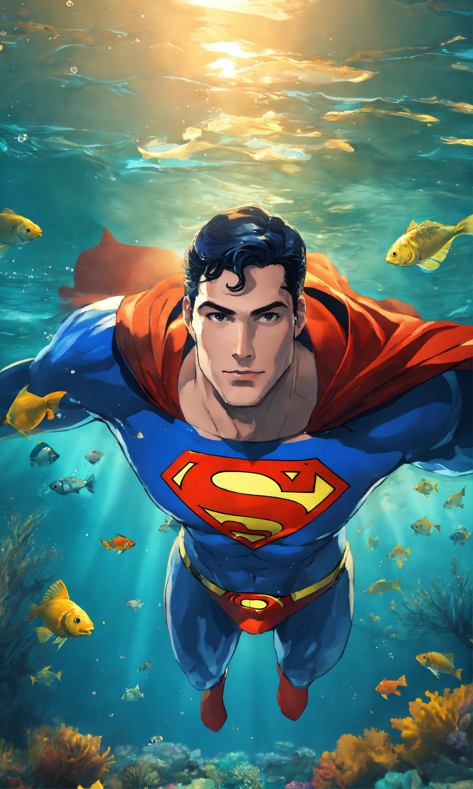 Lexica - Superman swimming with fish underwater in the ocean, nature ...