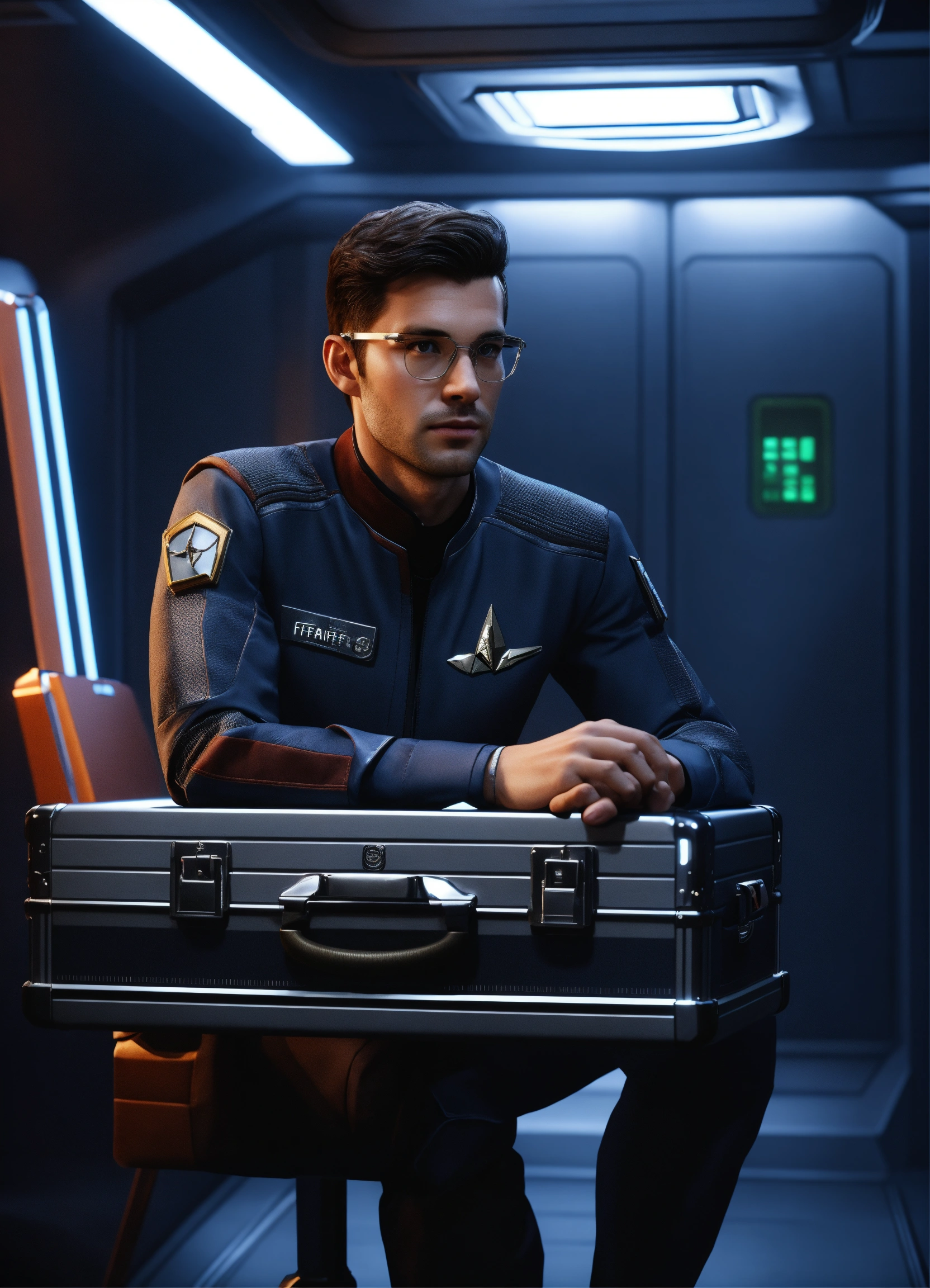 Lexica - Nerdy 30 year old male starfleet Doctor wearing futuristic clothing, with a polished ...