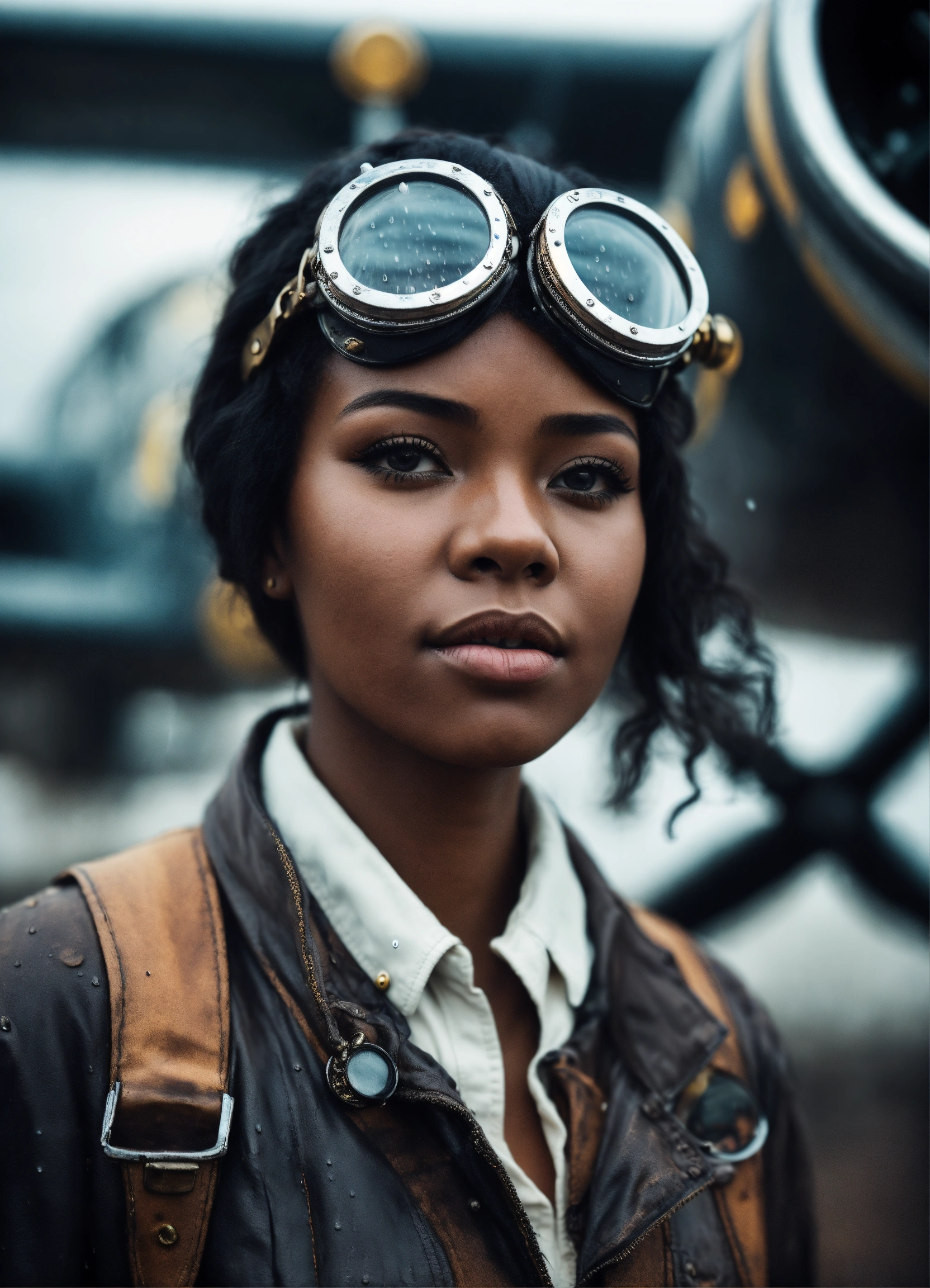 Lexica - Close up from a beautiful black skinned steampunk young lady ...