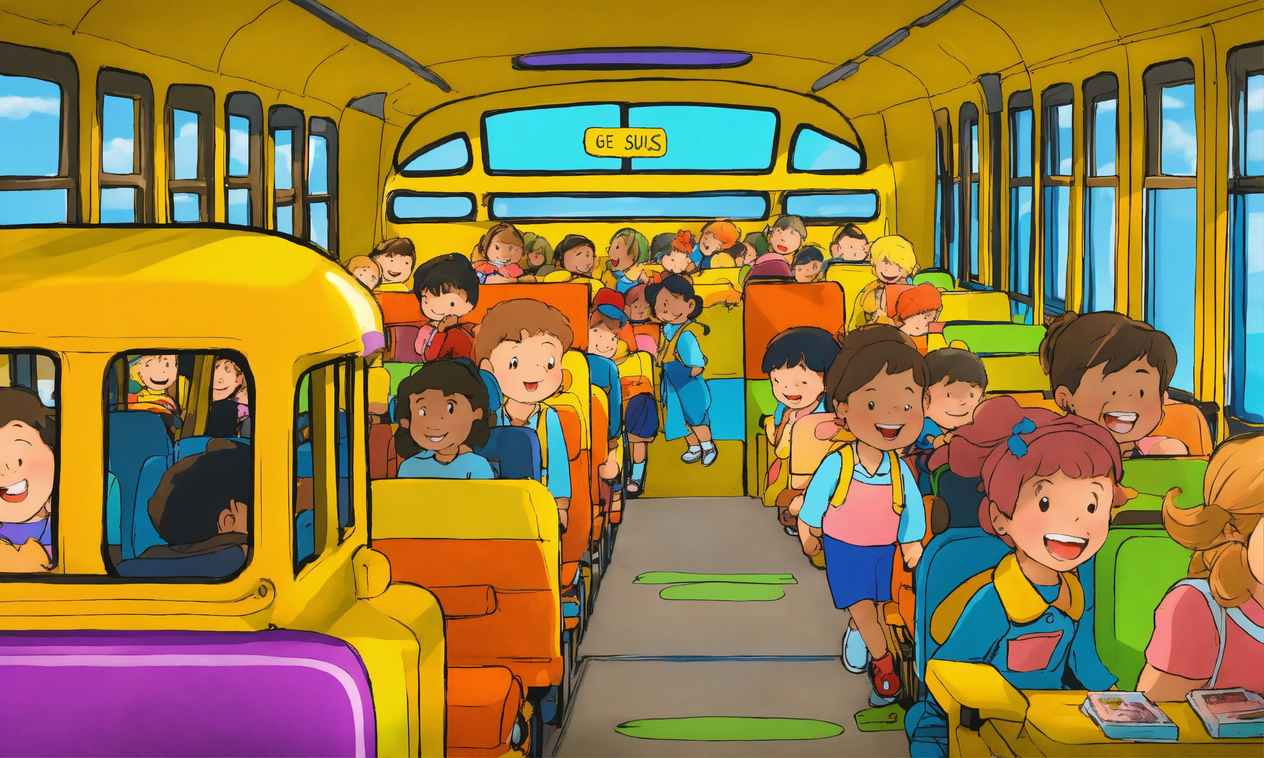 Lexica - "Create a vibrant and playful image of a school bus filled ...