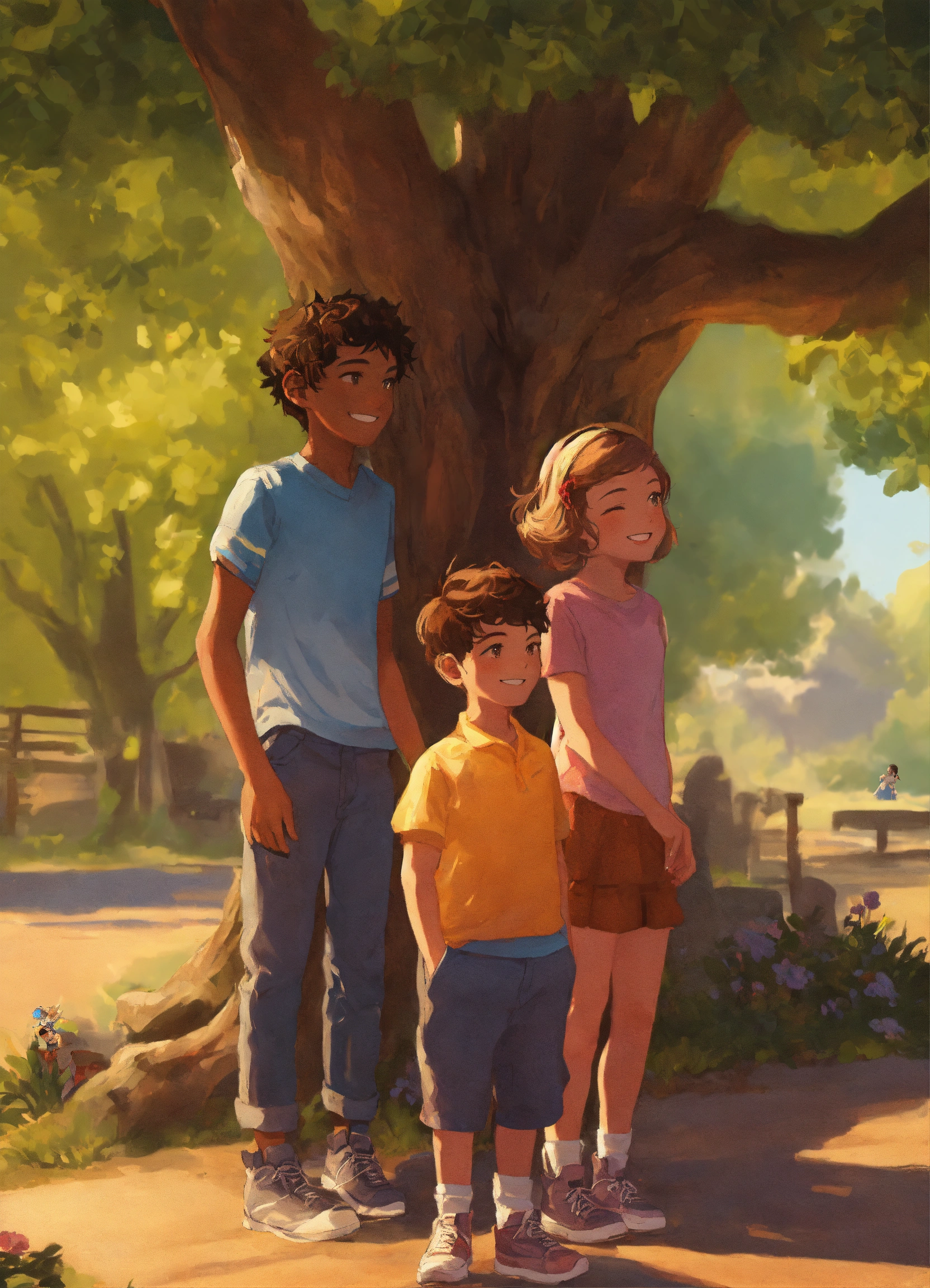 Lexica - The three friends, Jacob, Ethan and Olivia, stand under a tree ...