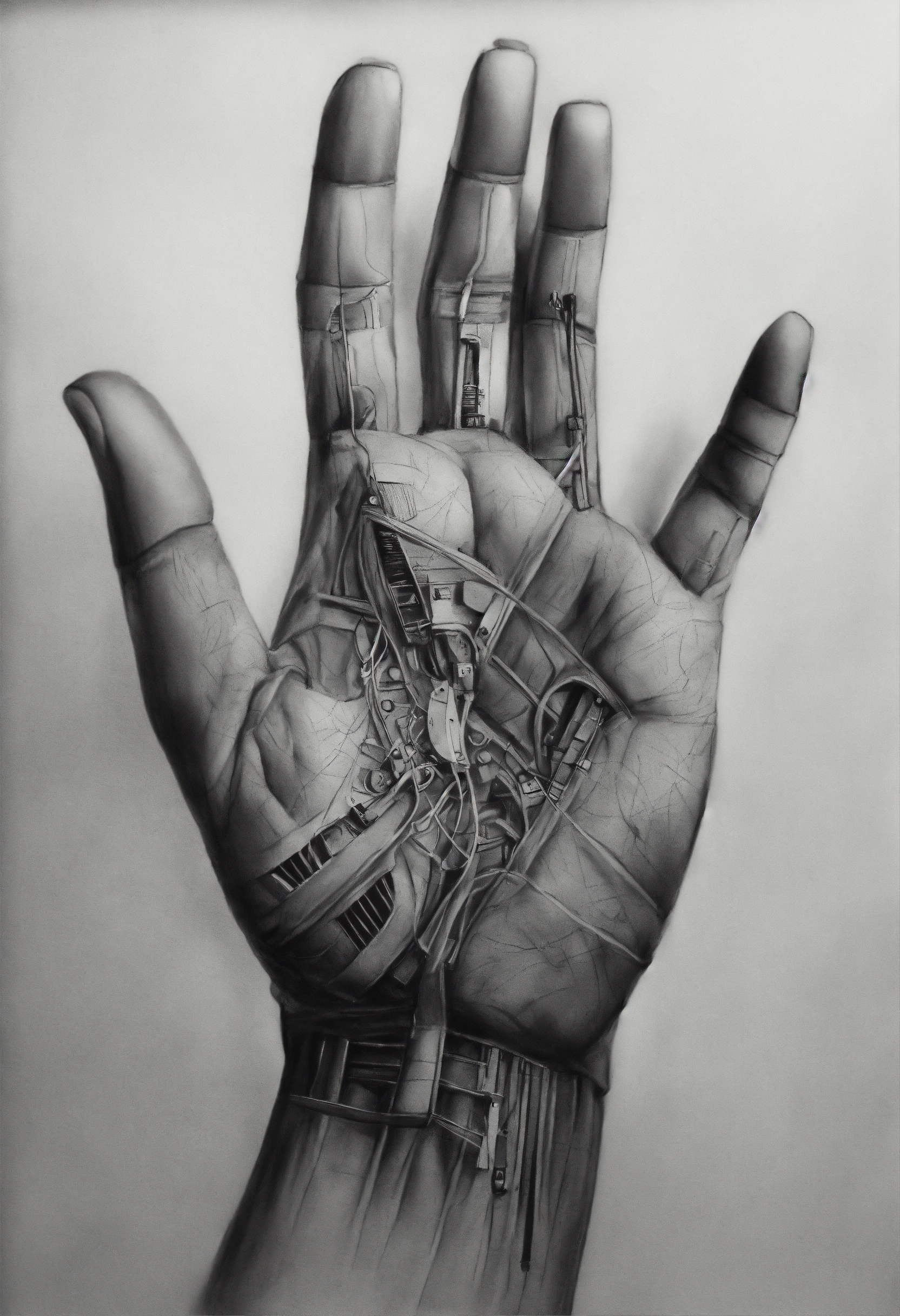 Lexica - Realistic black and white drawing, hand, white background