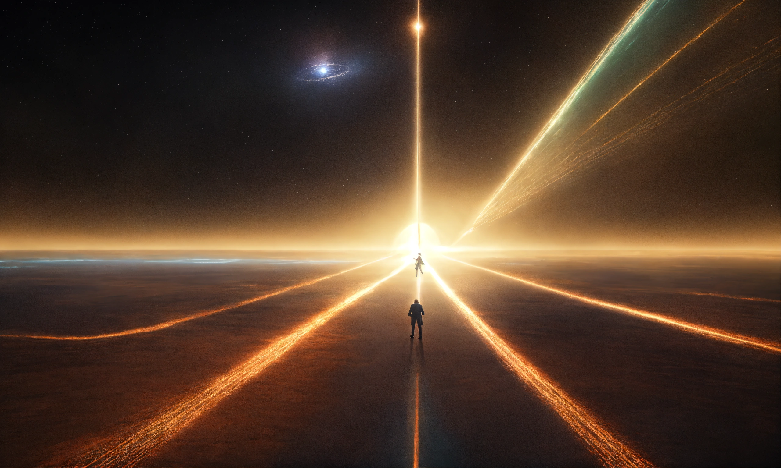 Lexica - Two flying figures of light in the darkness of space